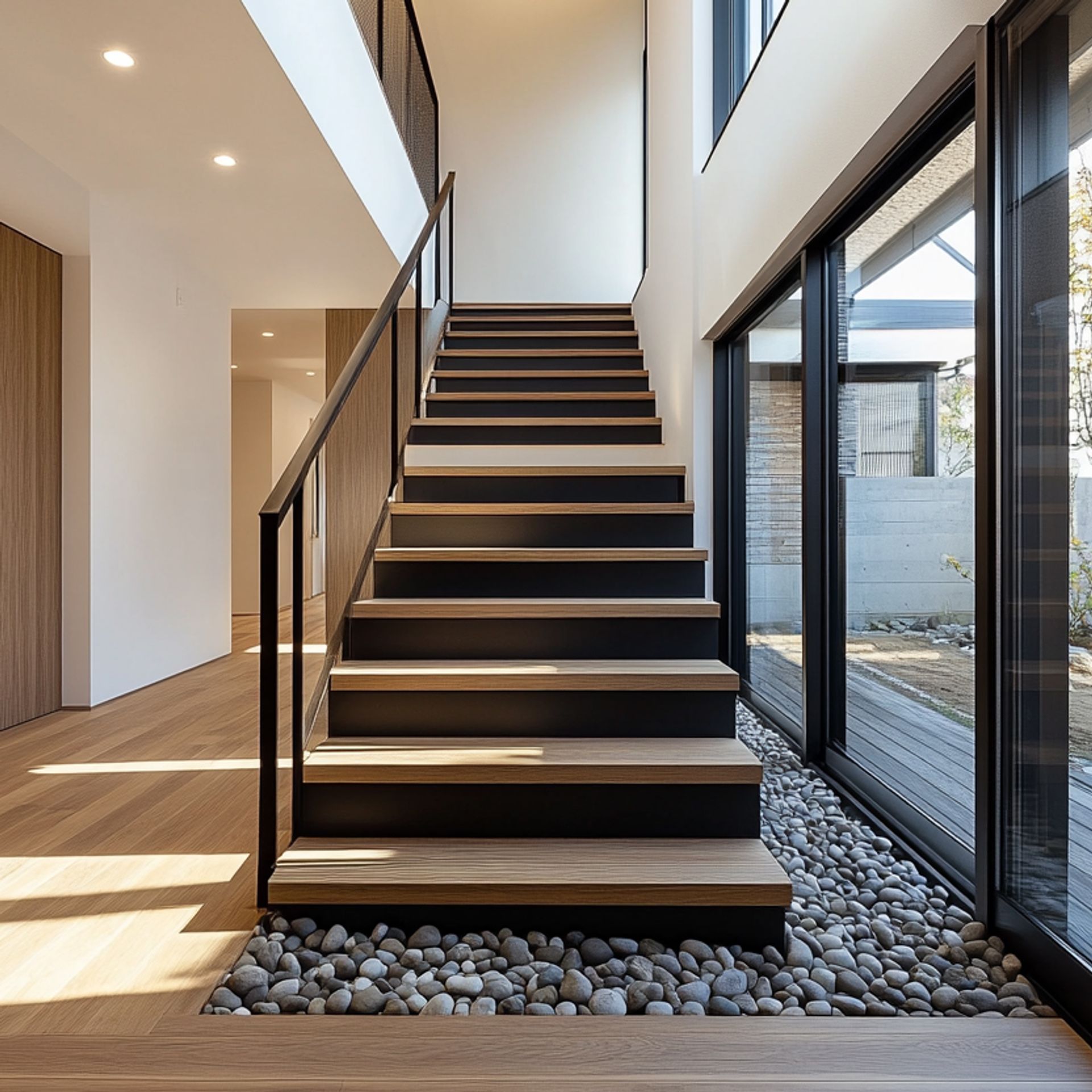 Straight Staircase Design Combining Modern Wood, Concrete, Metal, and ...