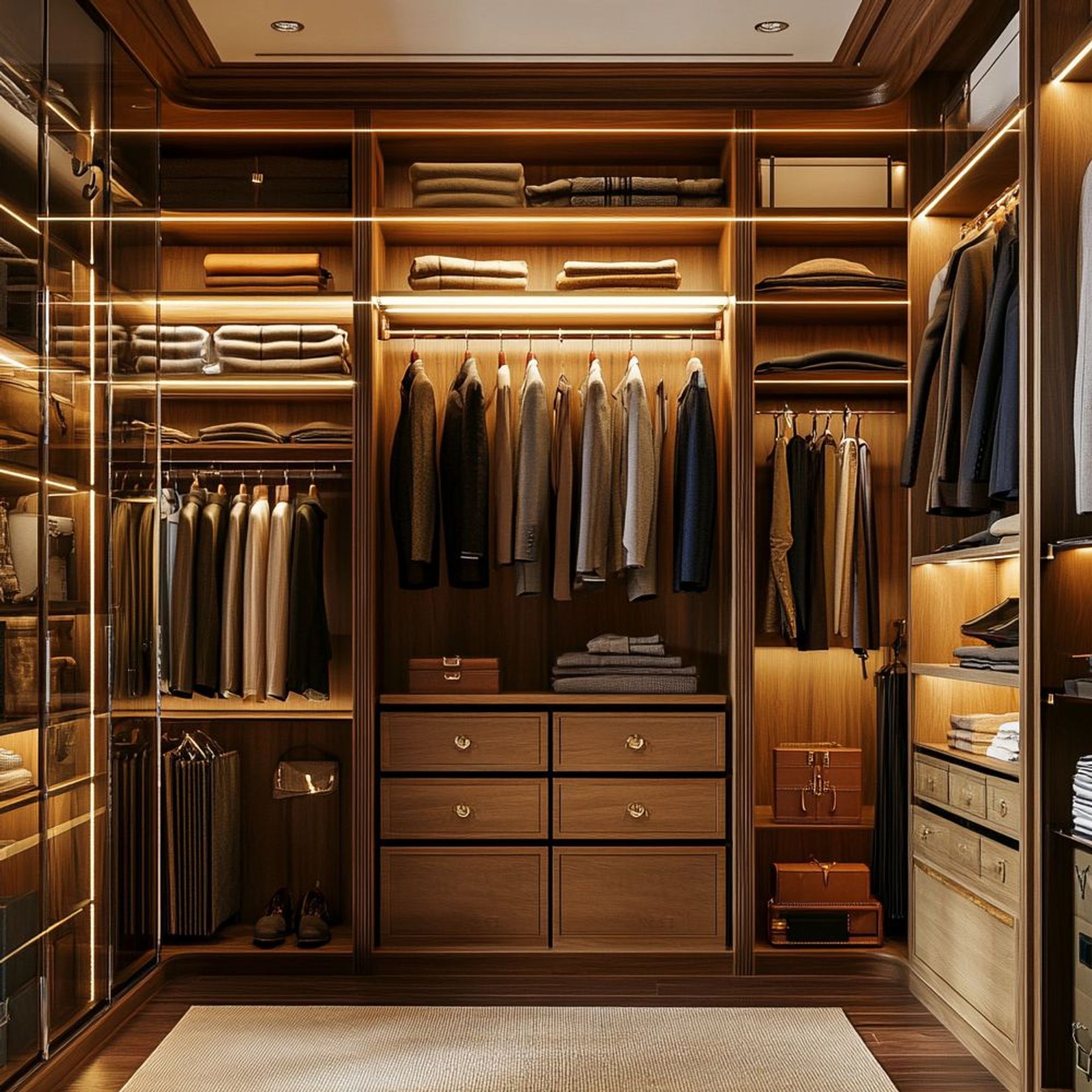 3-Door Modern Walk-In Wardrobe Design with Glass Doors, Suede Laminate ...