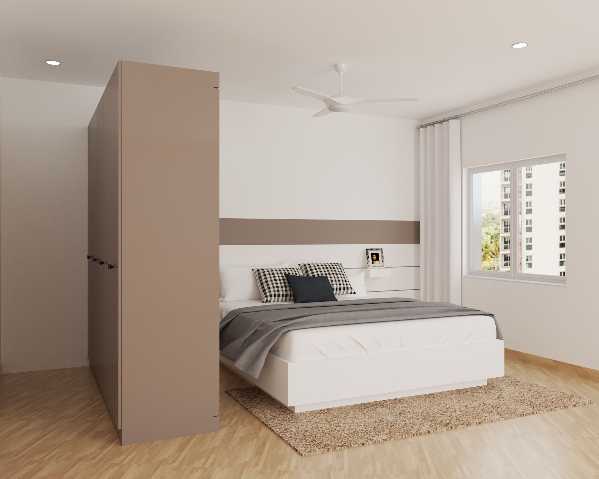 Glossy Wardrobe Partition Master Bedroom Interior Design with Big ...