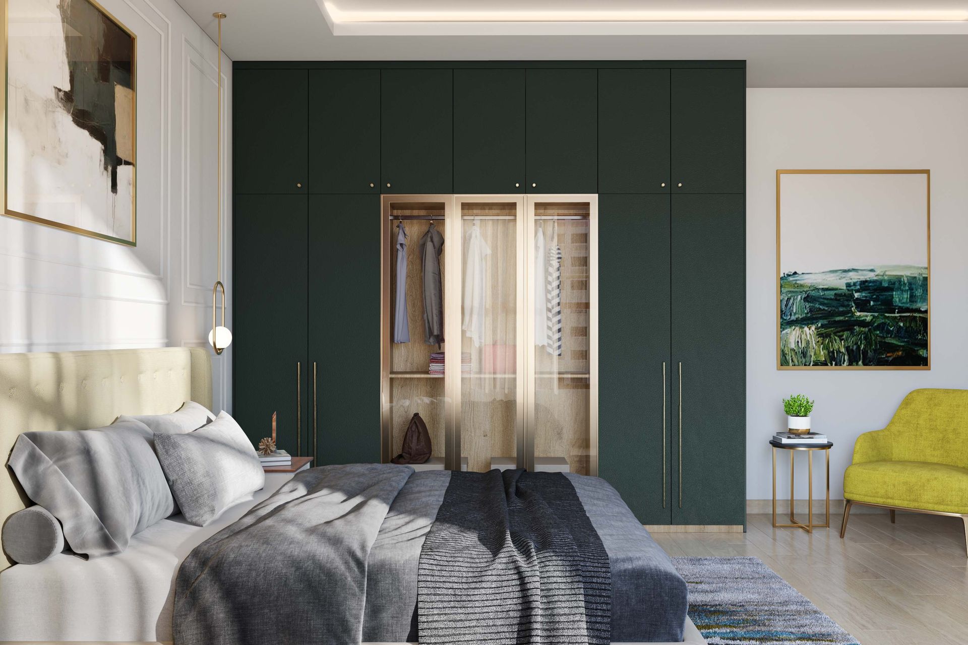 Full-Height Dark Green Contemporary 7-Door Swing Wardrobe Design with ...