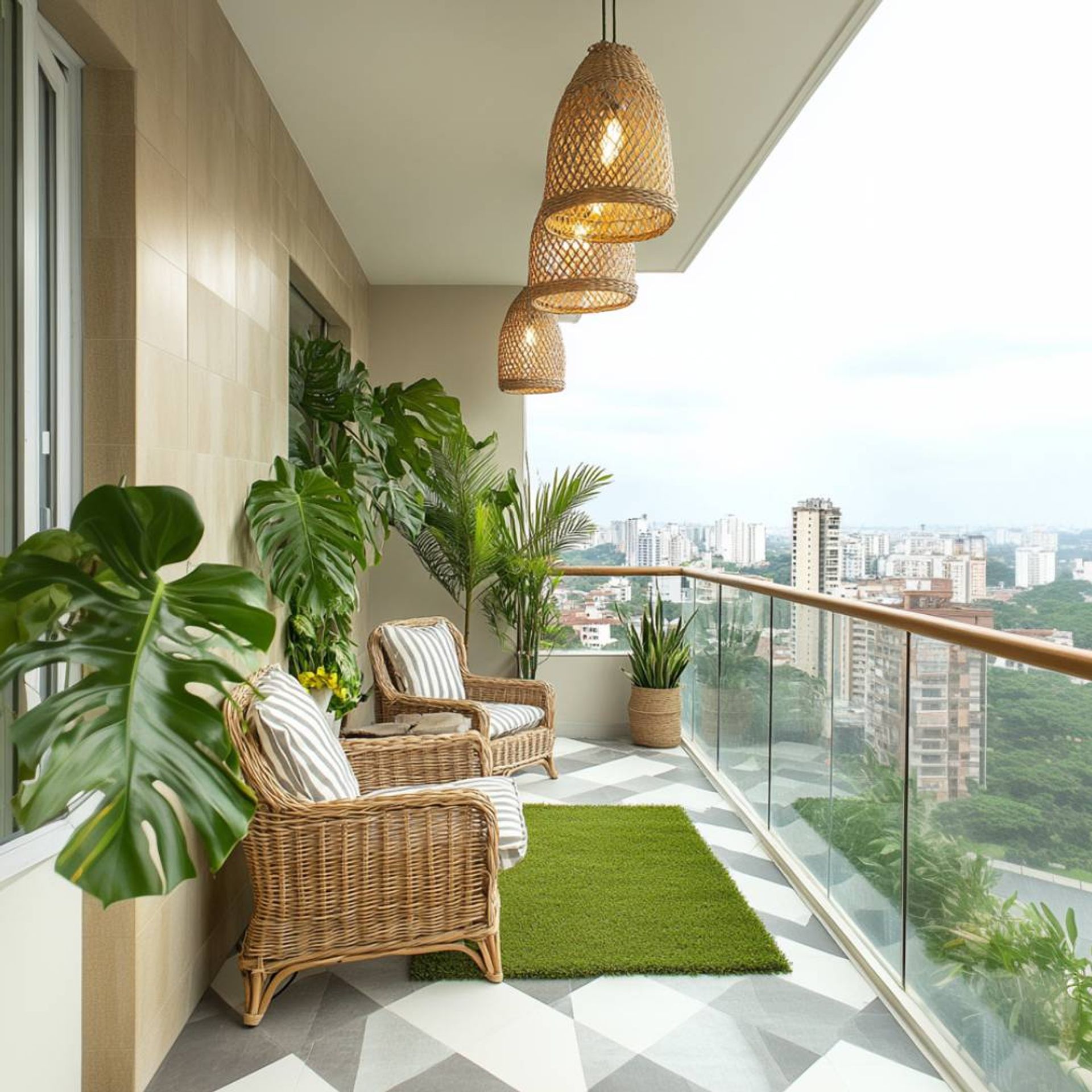 Balcony Design with Warm Wooden Panel Wall Feature in Scandinavian ...