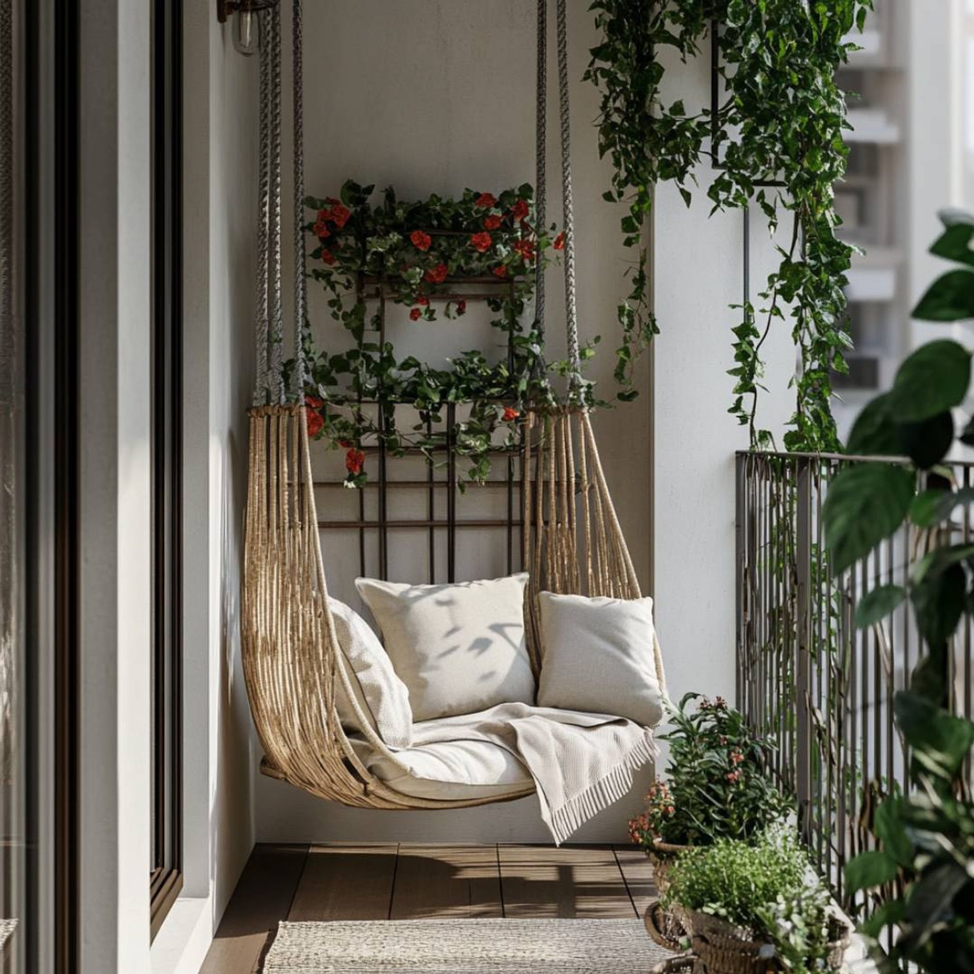Elegant Scandinavian Style Balcony Design with White Wooden Panel Wall ...