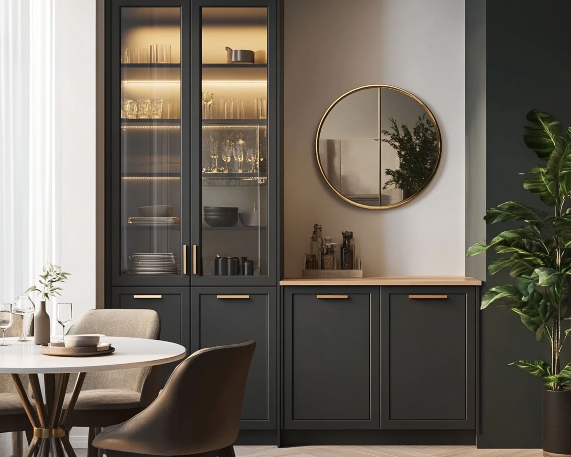Grey Contemporary Crockery Unit Design with Suede Laminate and ...