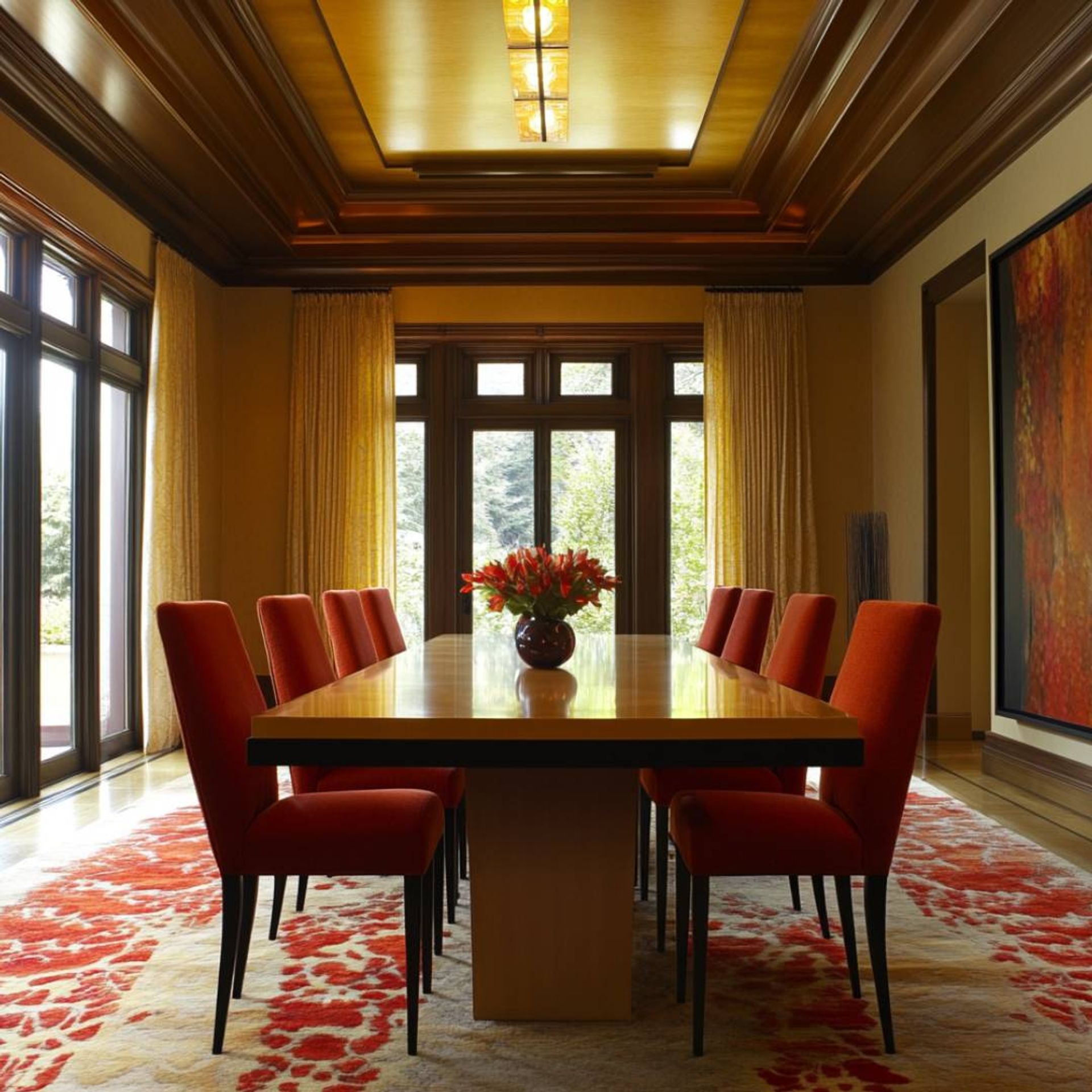 8-Seater Classic Dining Room Design with Wooden Table and Striking ...
