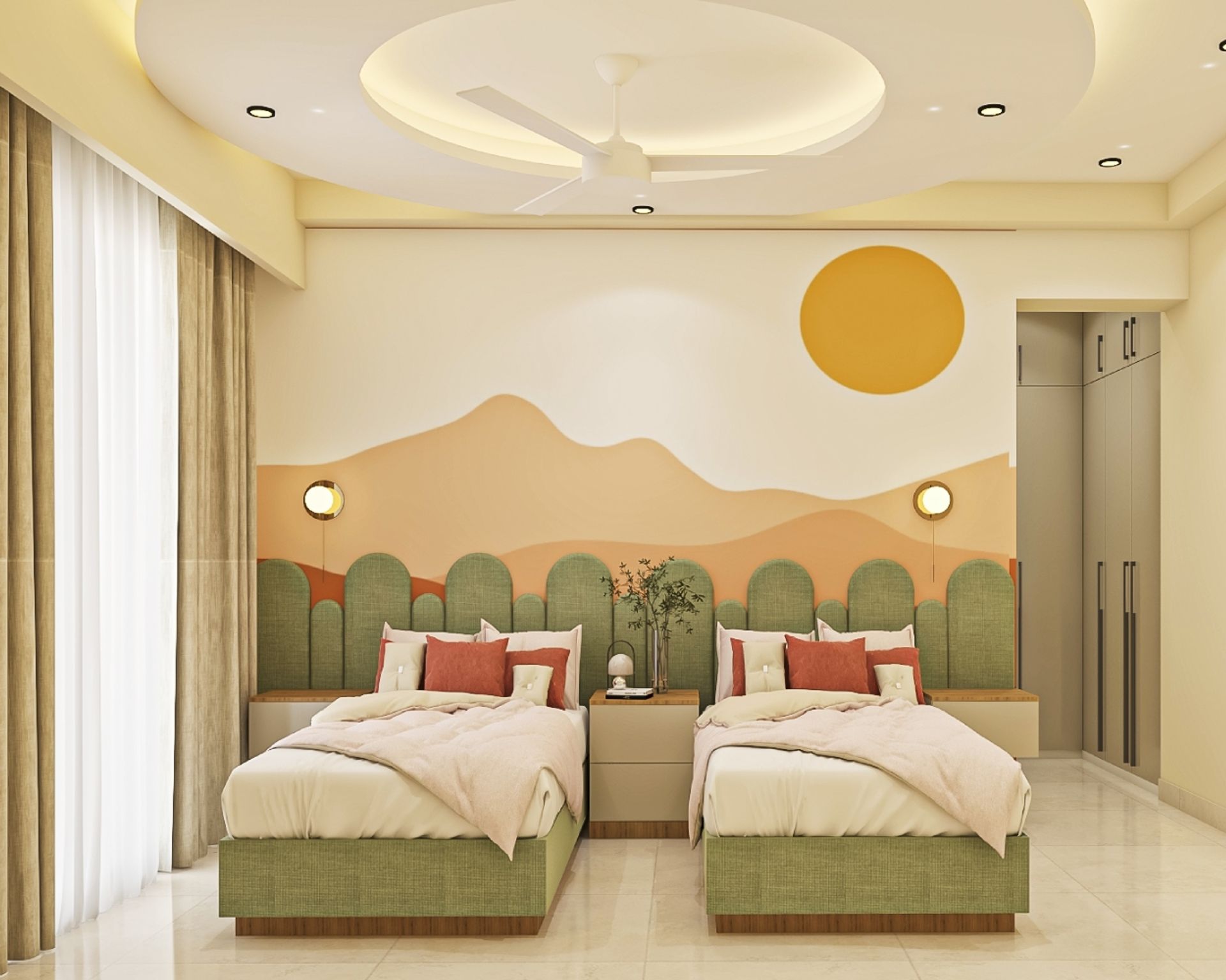 Circular POP False Ceiling Design with Spotlights and Contemporary ...