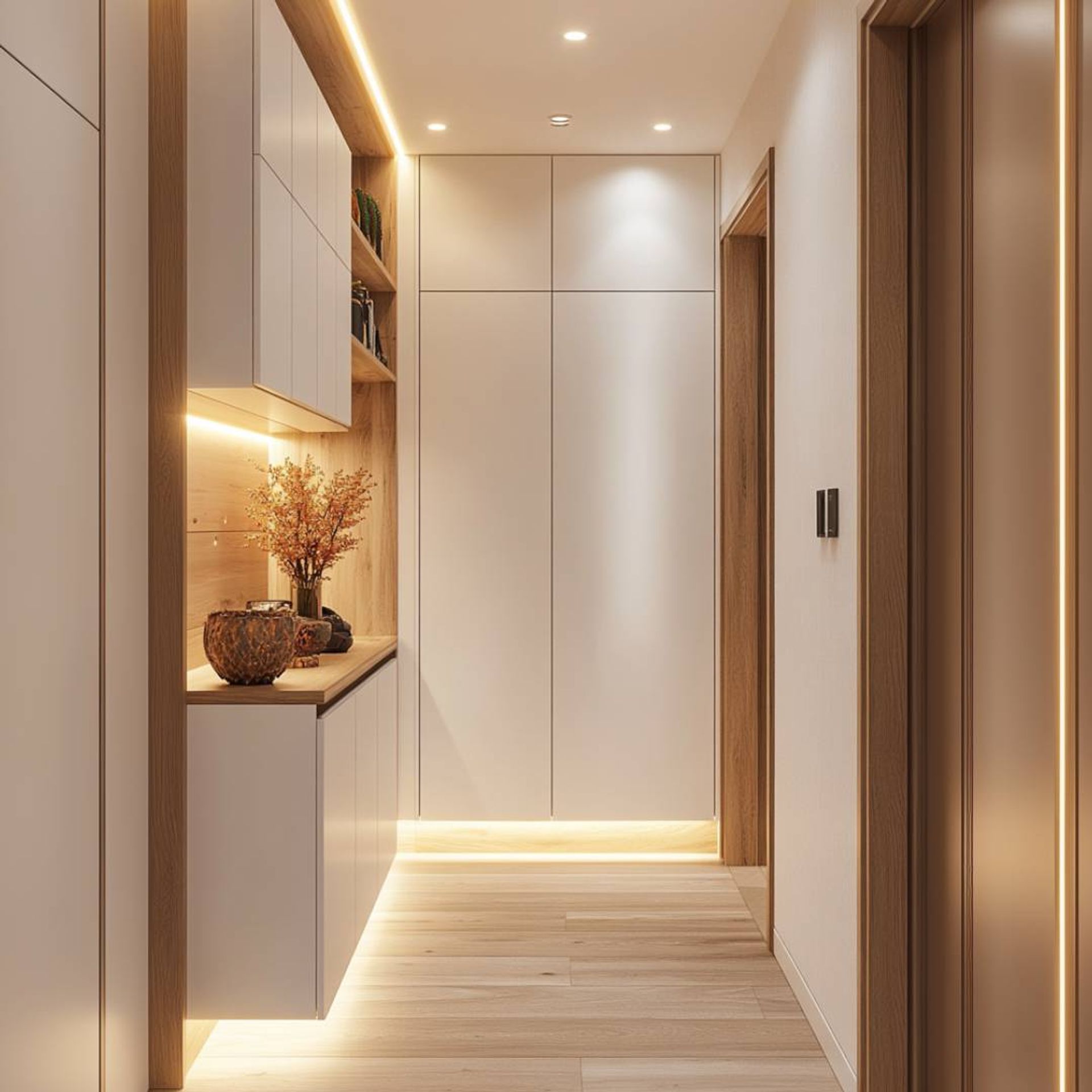 Foyer Design Featuring Suede-Finish Laminate Cabinets and Contemporary ...