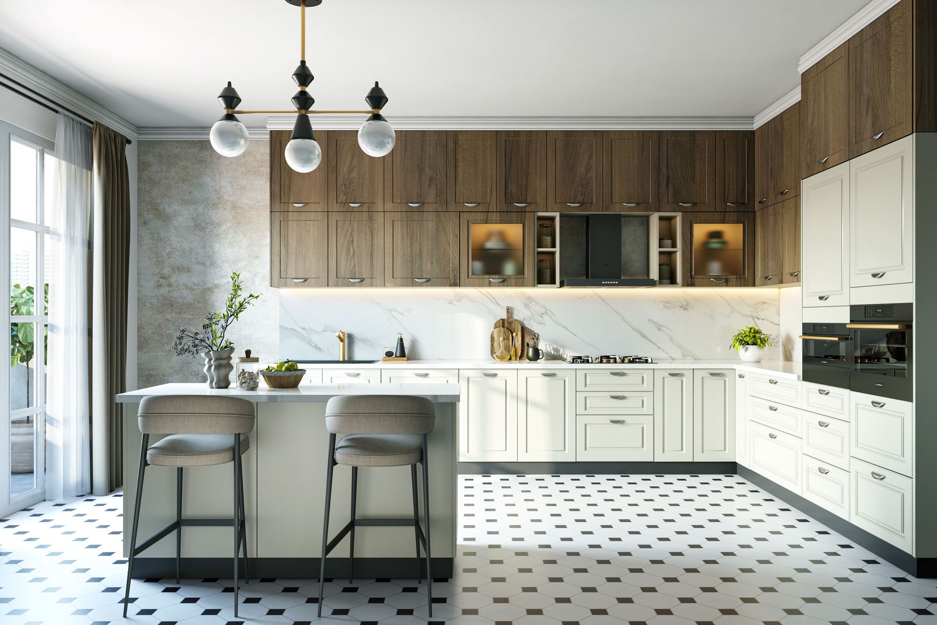 Contemporary L-Shaped Kitchen Design for Large Families with Quartz ...