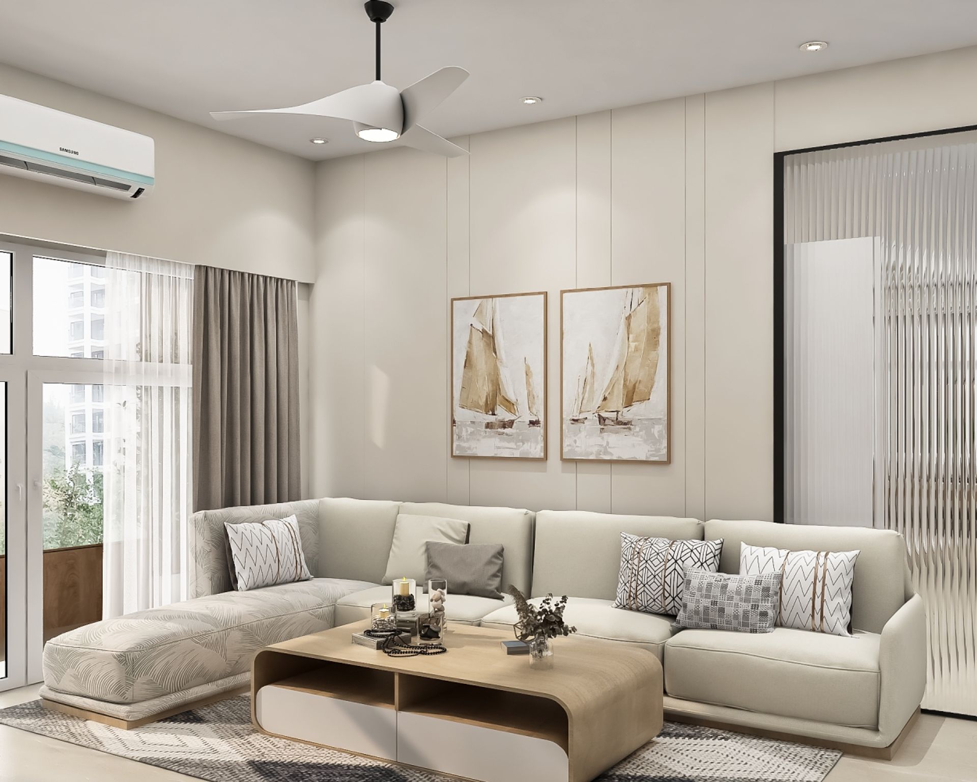 Living Room Design with Modern Large Sectional Sofa and Storage Coffee ...