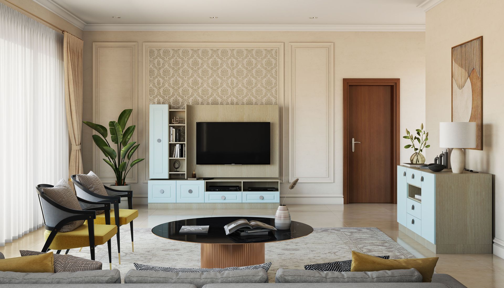 TV Unit Design with Contemporary Membrane Pomelia and Acacia Colour ...