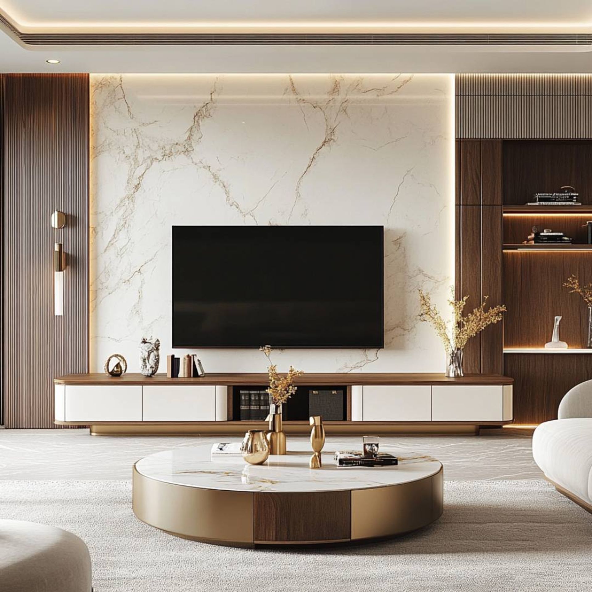 TV Unit Design in Contemporary Style and Soft Suede Finish Laminate ...
