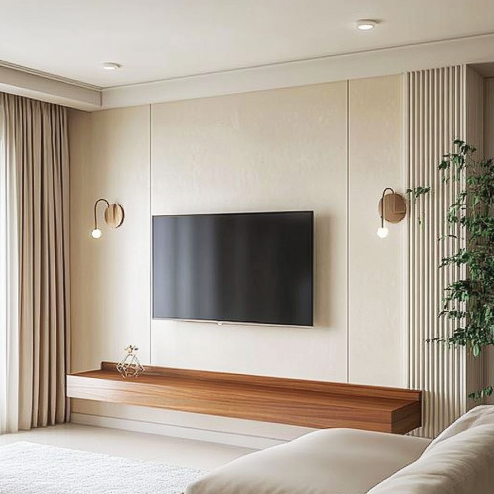 Customizable Minimal Persian Walnut TV Unit Design with Suede Finish ...