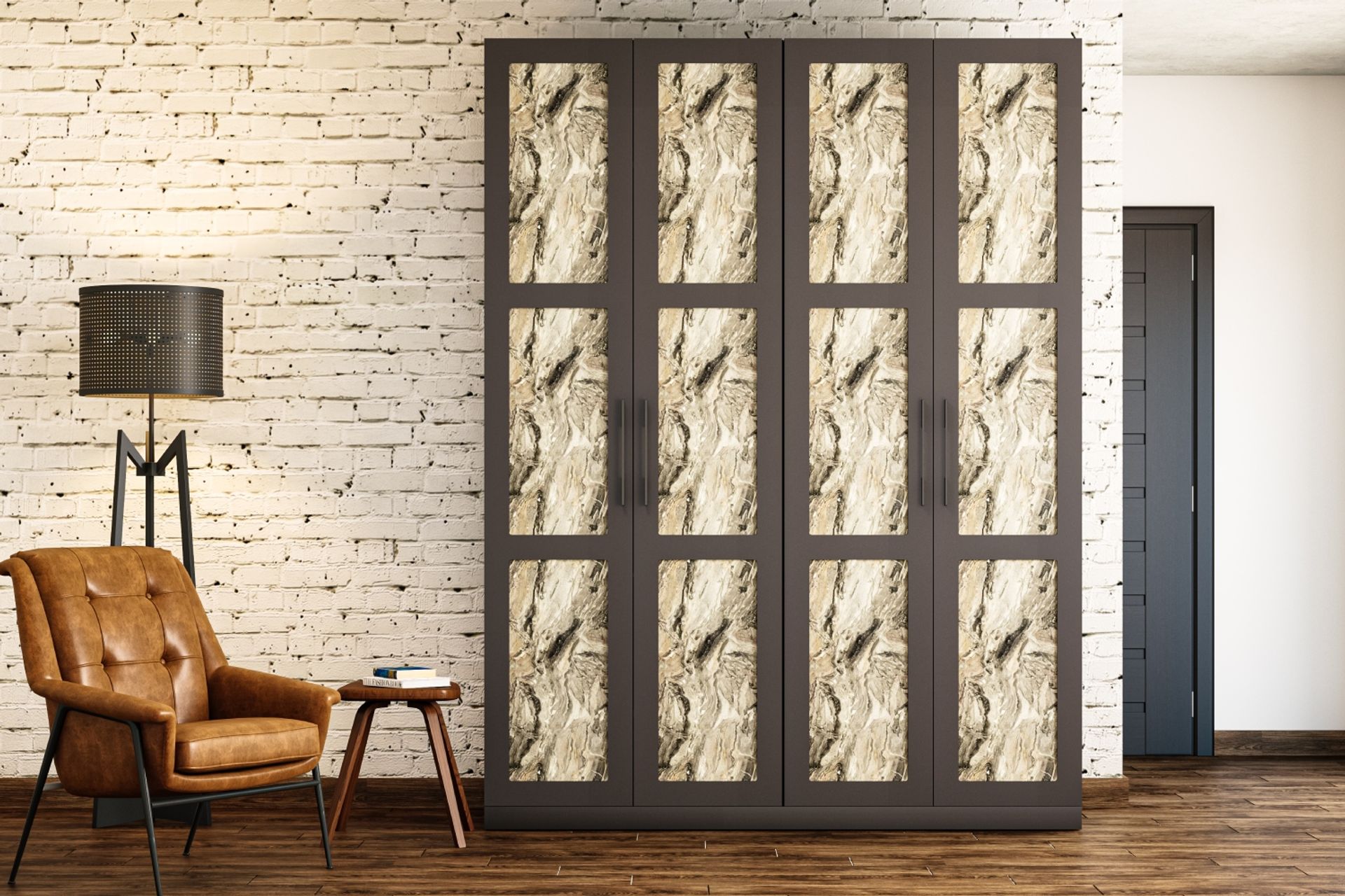 4-Door Contemporary Wardrobe Design with Suede Membrane and Laminate ...