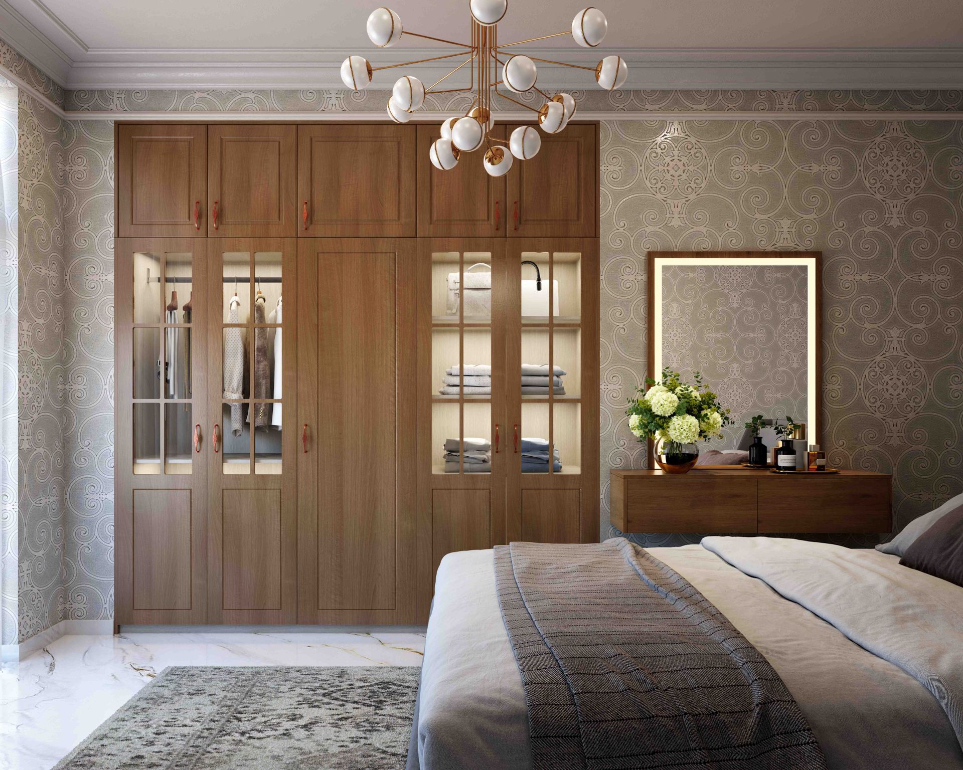 5-Door Traditional Swing Wardrobe Design with Membrane Suede Finish ...