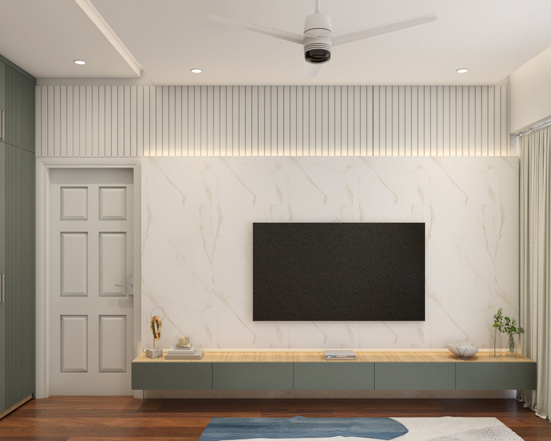 Contemporary Desert Green Bedroom TV Unit Design with LED Panel ...