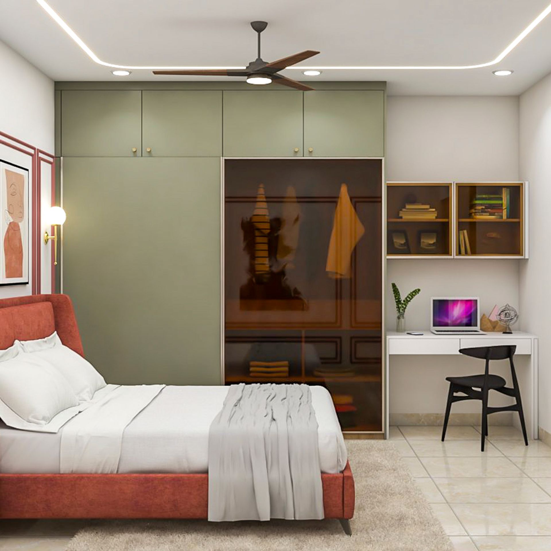 2-Door Modern Sliding Wardrobe Design with Integrated Study Desk and ...