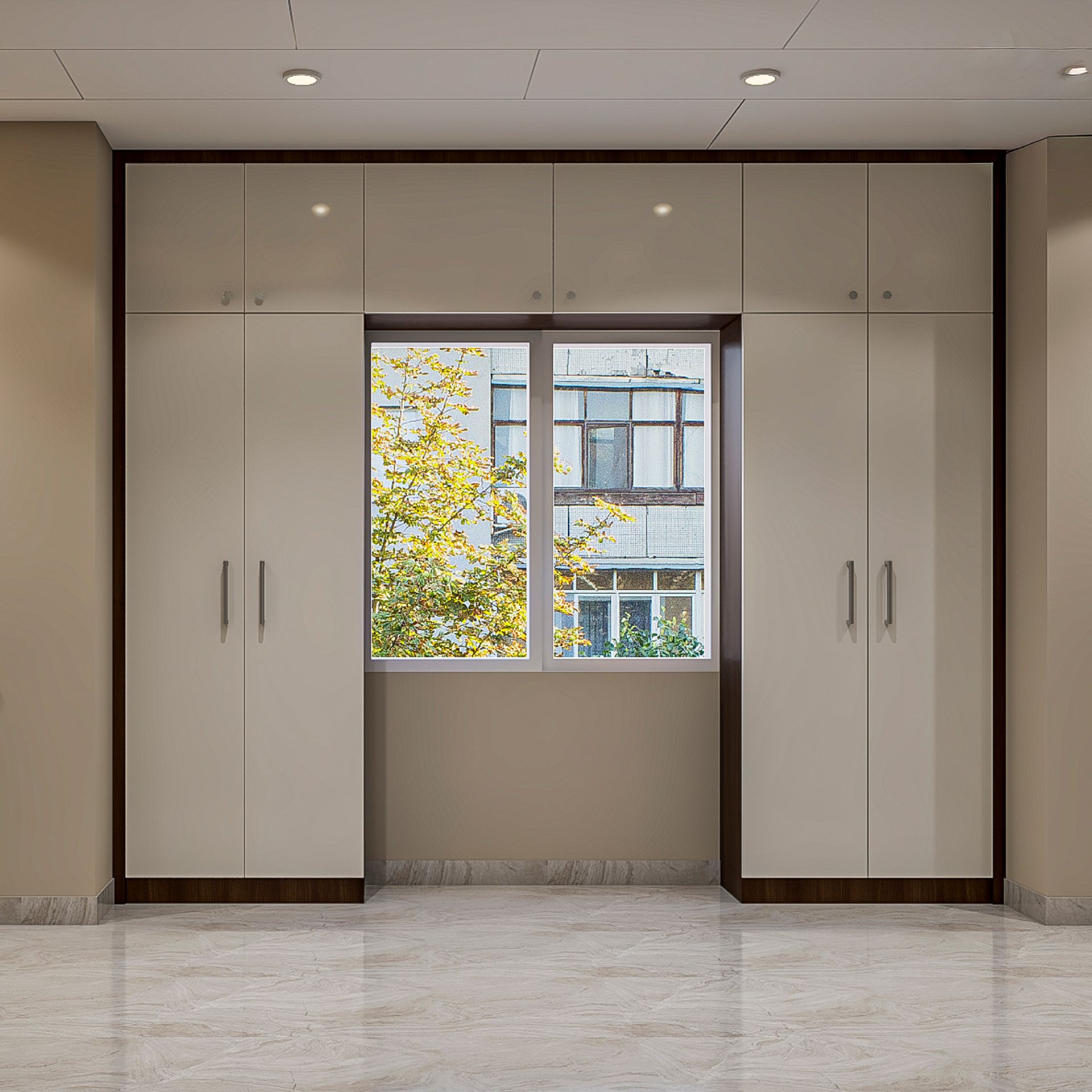 Contemporary Window Friendly Swing Wardrobe Design with Loft Cabinets ...