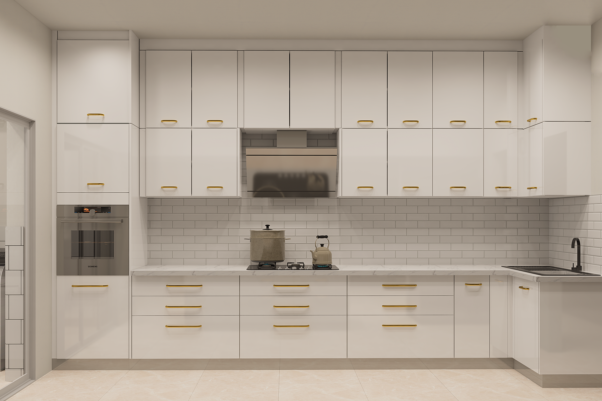 Spacious All-White Themed Modular Kitchen Design | Livspace
