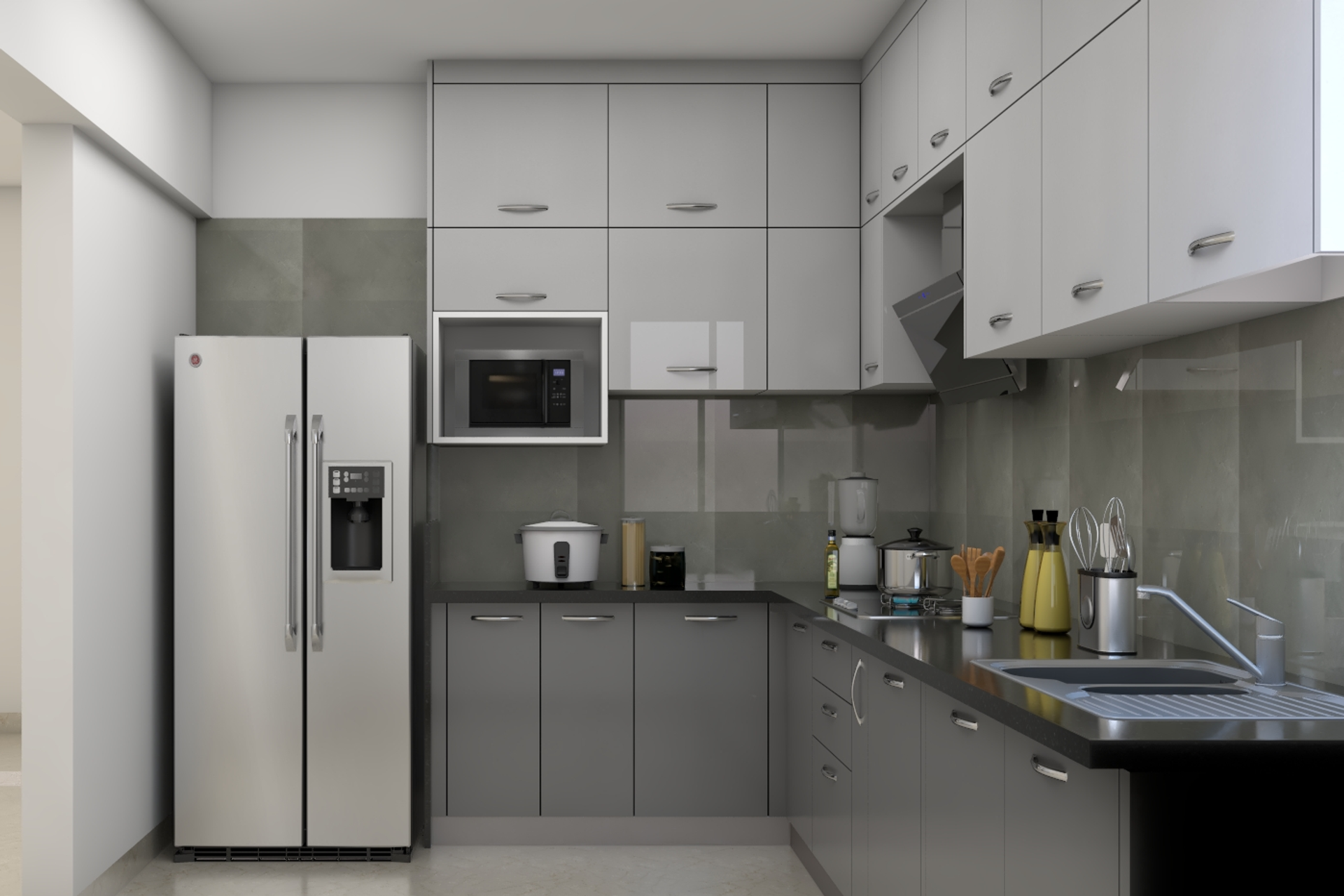 Modern Subtle Toned Kitchen Design With Spacious Interiors | Livspace