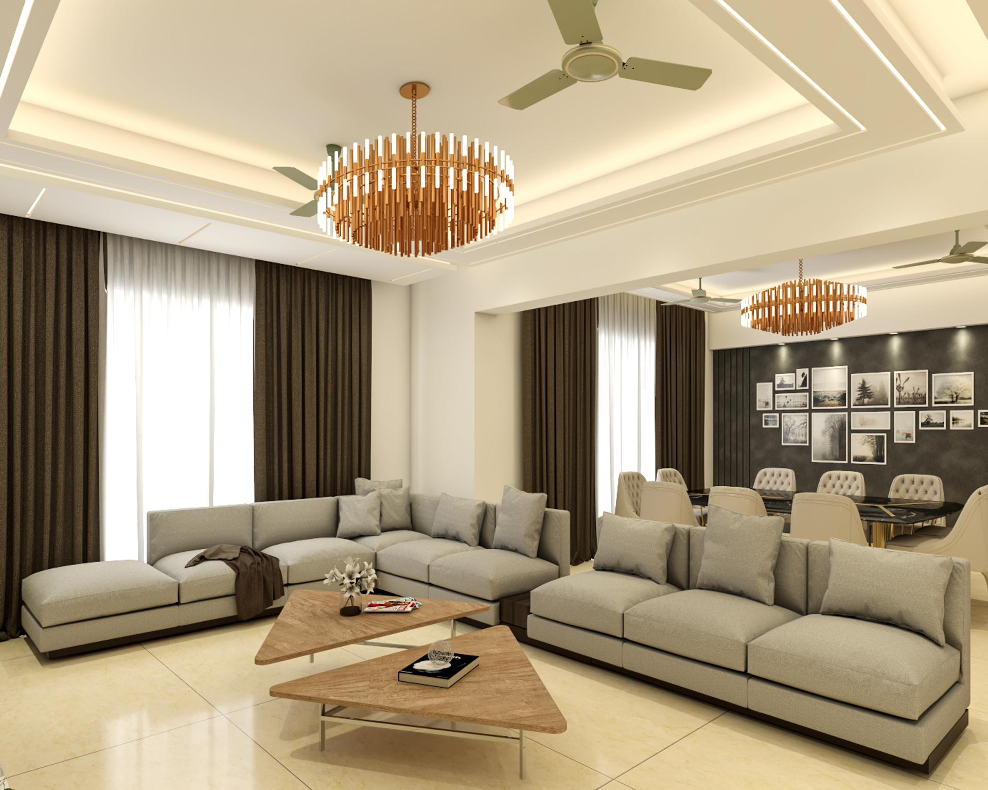 Drop False Ceiling With Profiled Cove Lighting For Spacious Rooms ...