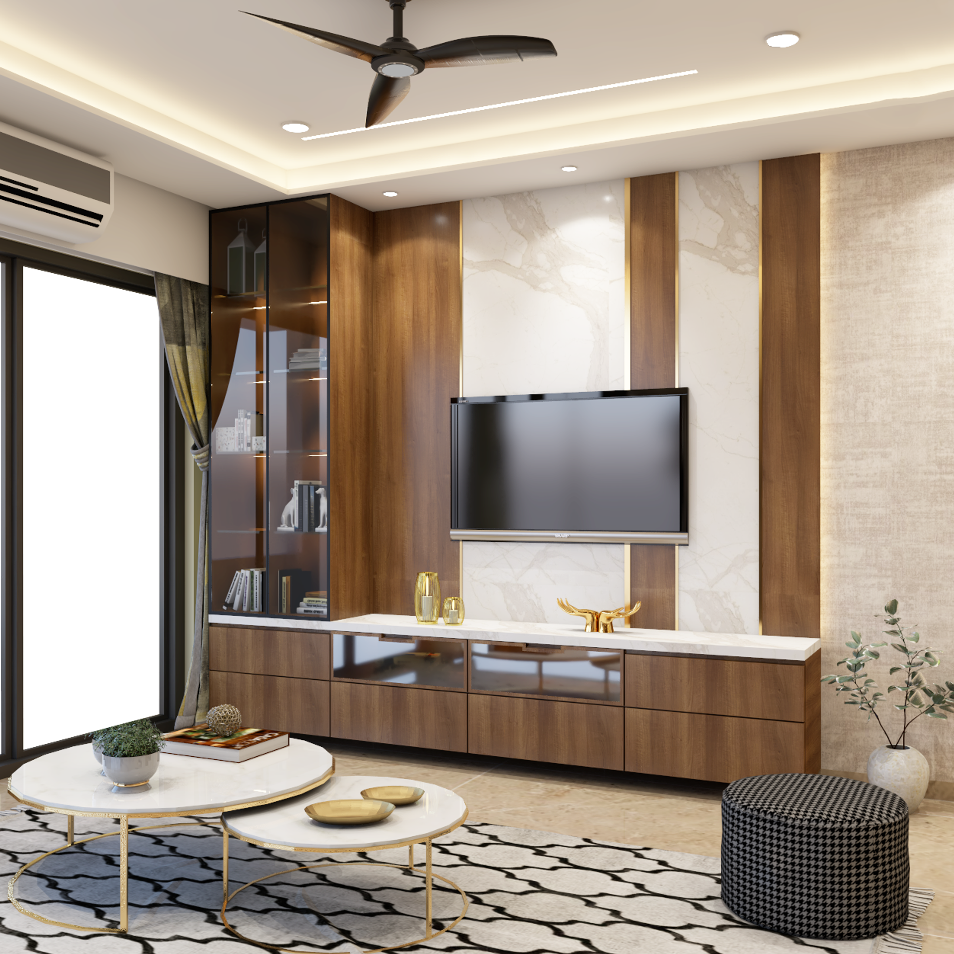 Classic Themed Spacious Low Maintenance TV Unit Design | Livspace