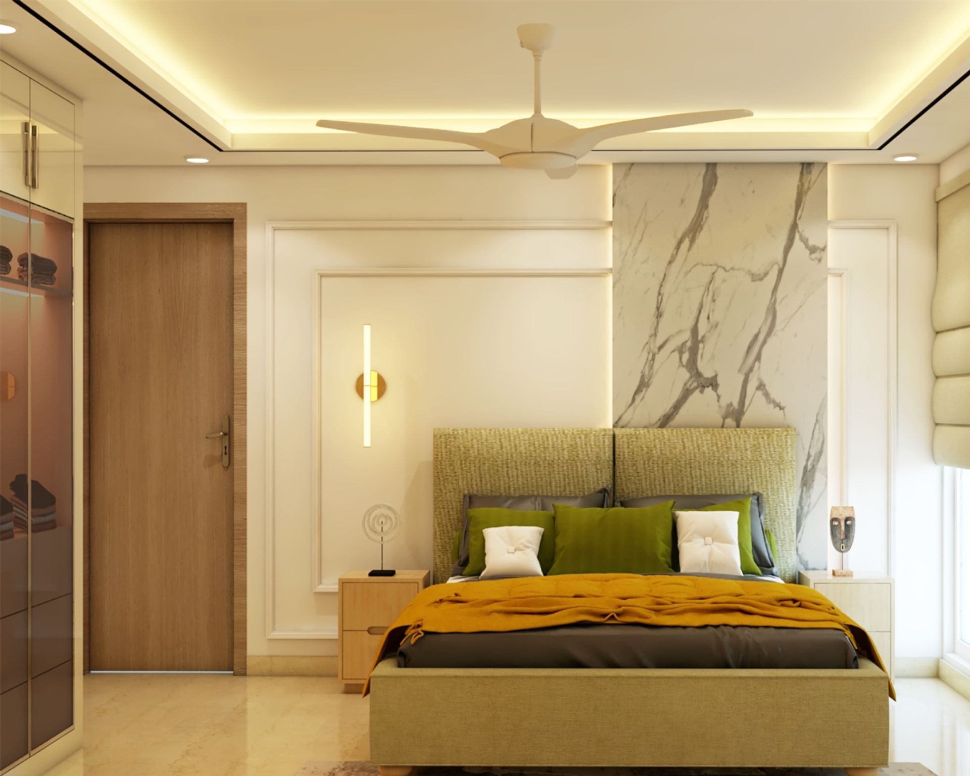 Peripheral False Ceiling Design With Cove And Recessed Lights | Livspace