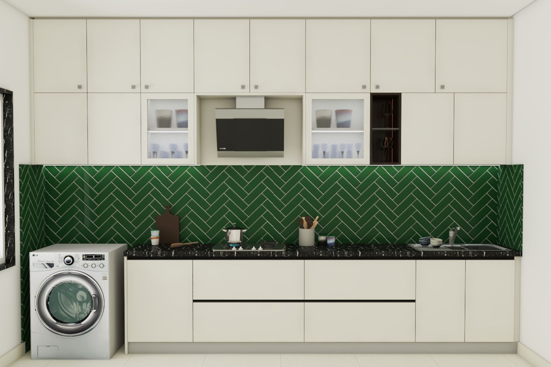 Straight Kitchen Design Wiith A Granite Countertop | Livspace