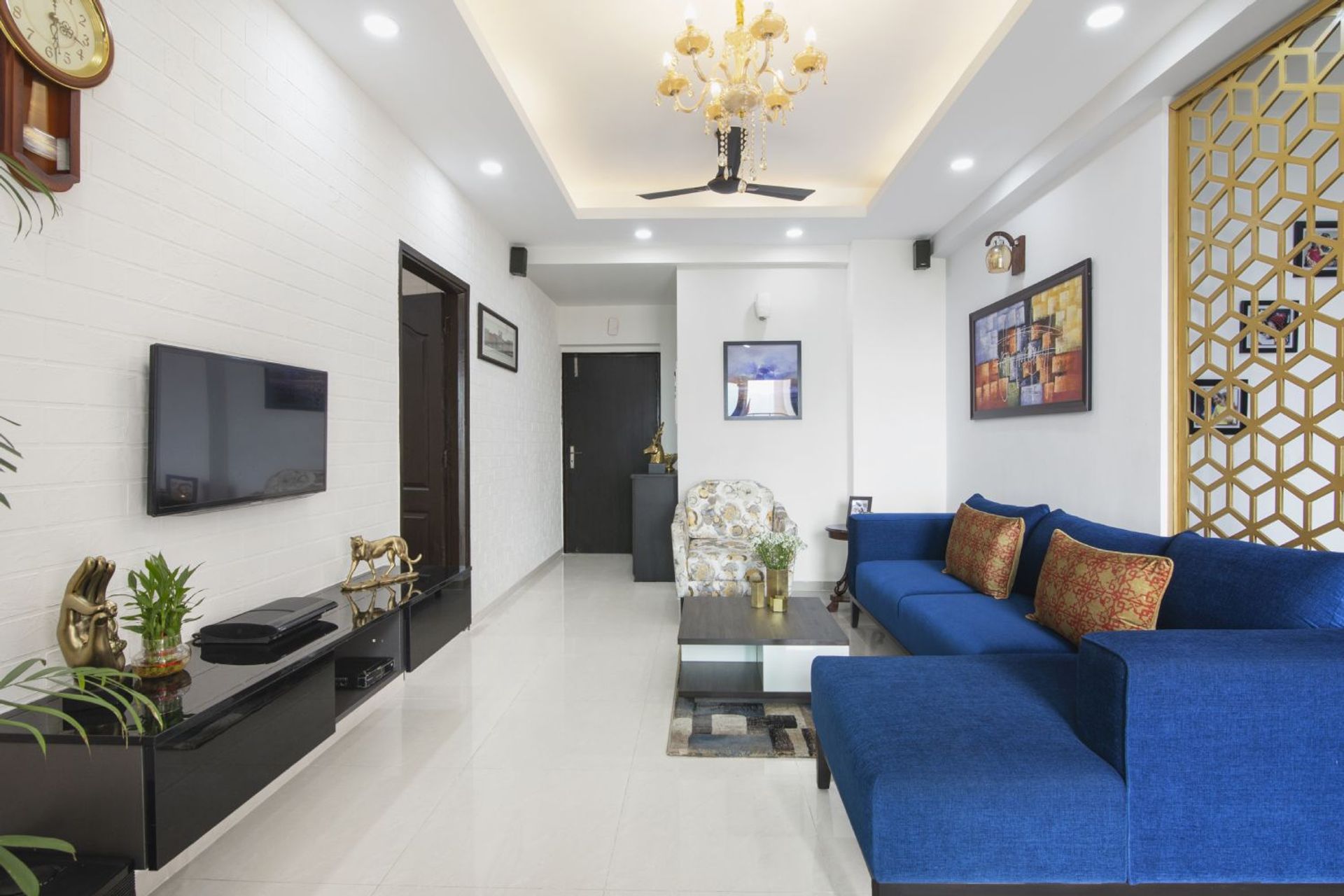 2BHK Flat Design in Noida with Wooden Flooring, Swing Wardrobe and Contemporary Aesthetics ...