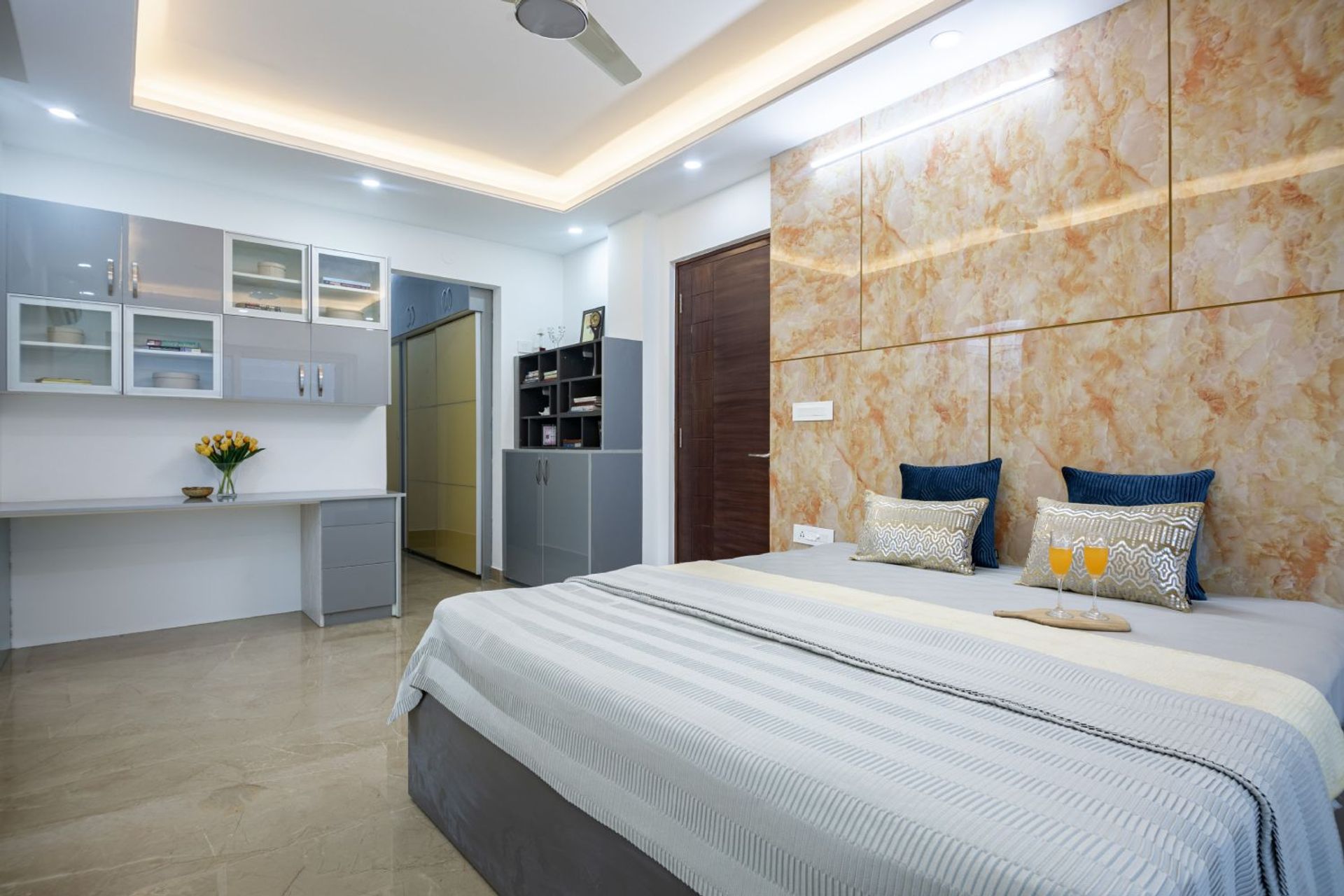 Contemporary 4BHK Flat Design in Hyderabad with Rich Wooden Design and ...