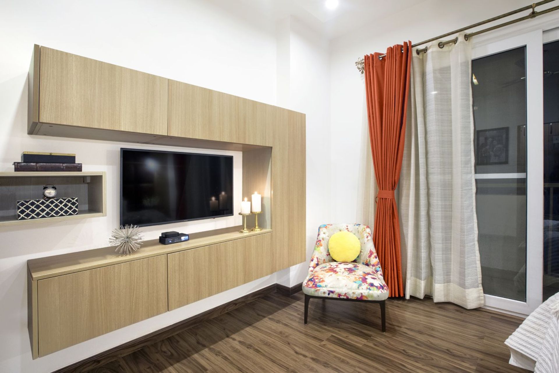 Gurgaon 3BHK Flat Contemporary Design with Colorful Curtains and Bunk ...