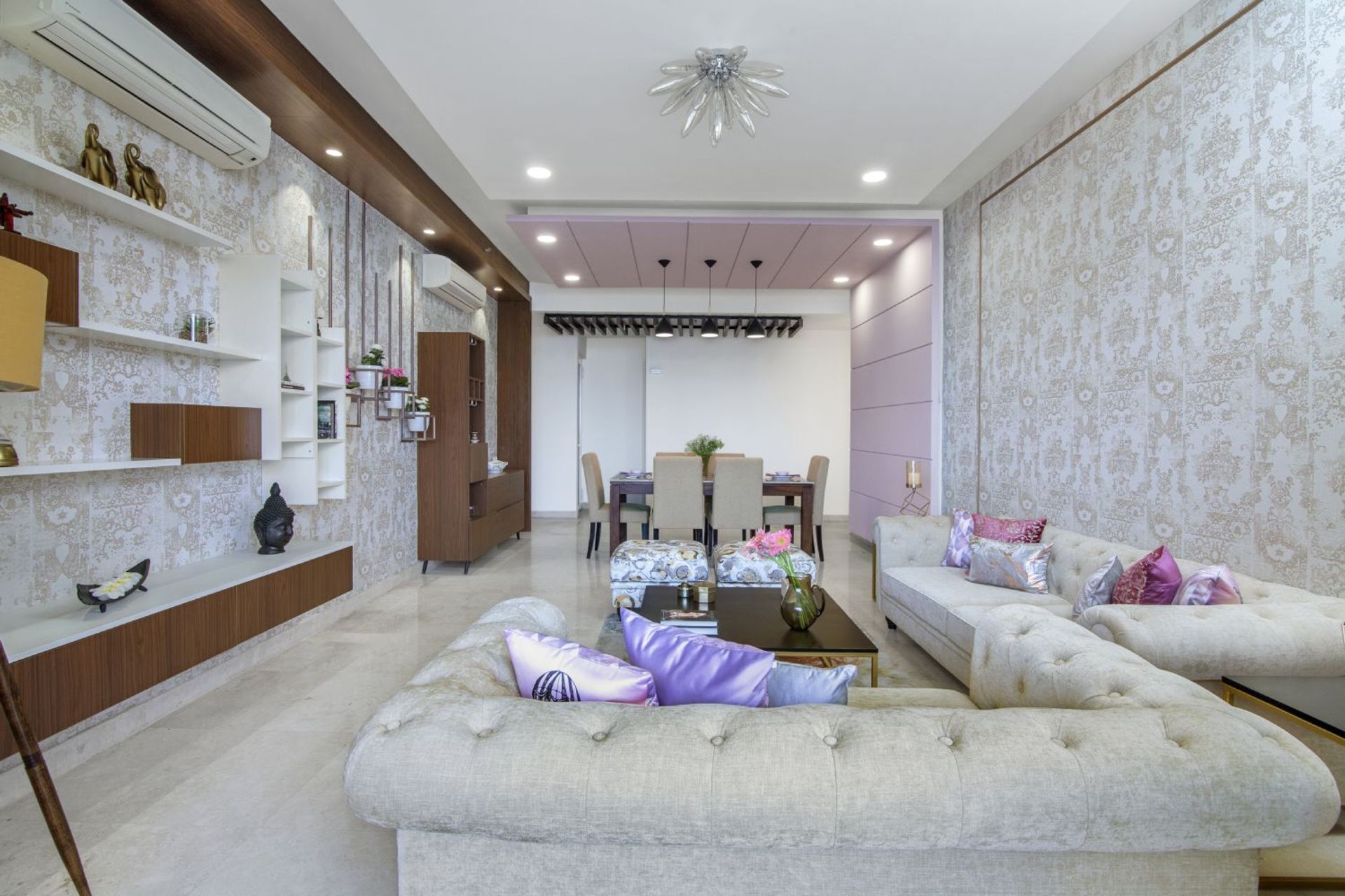 4BHK Gurgaon Flat Contemporary Design with Serene Entryway and Colorful Bedrooms | Livspace