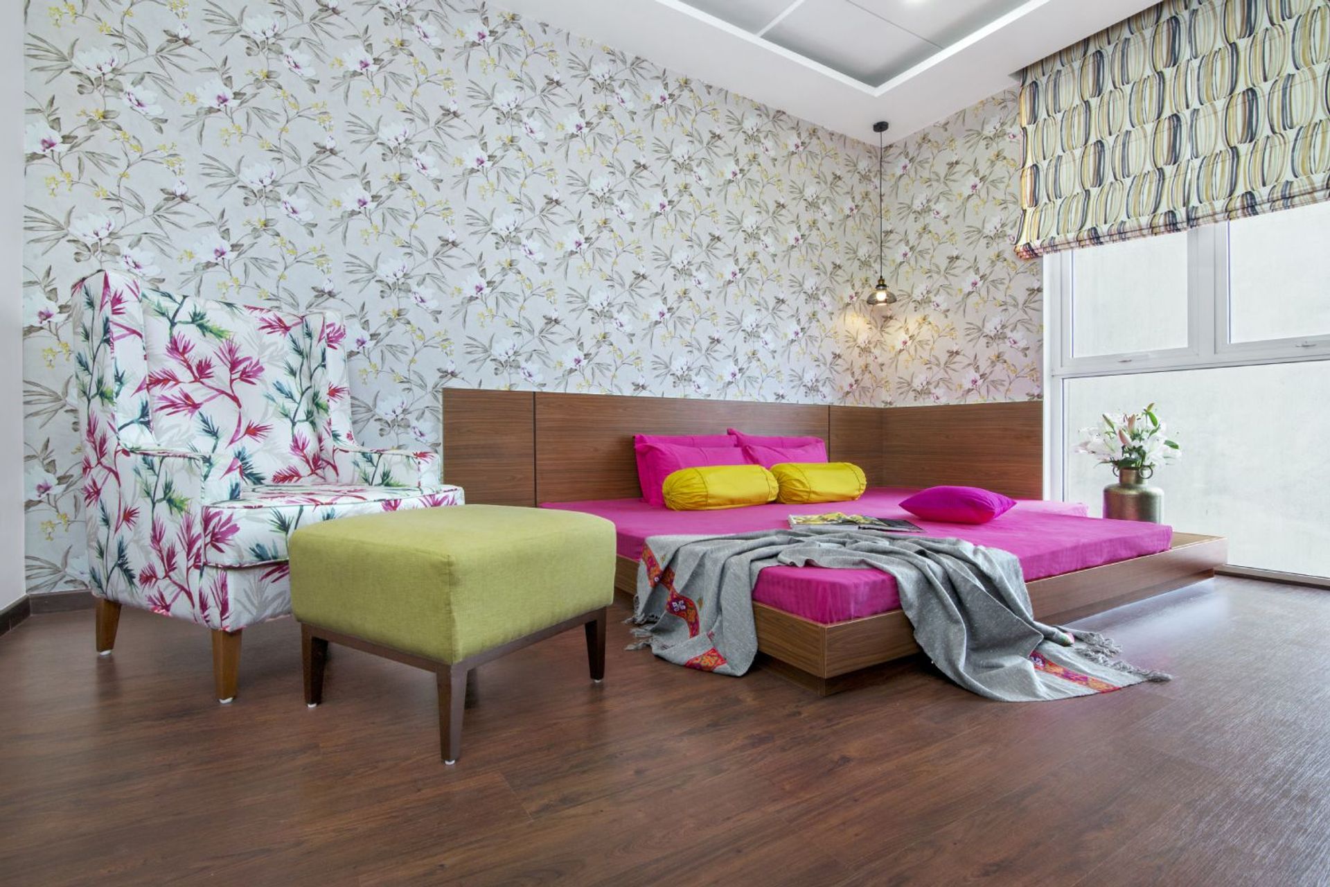 4BHK Gurgaon Flat Contemporary Design with Serene Entryway and Colorful Bedrooms | Livspace