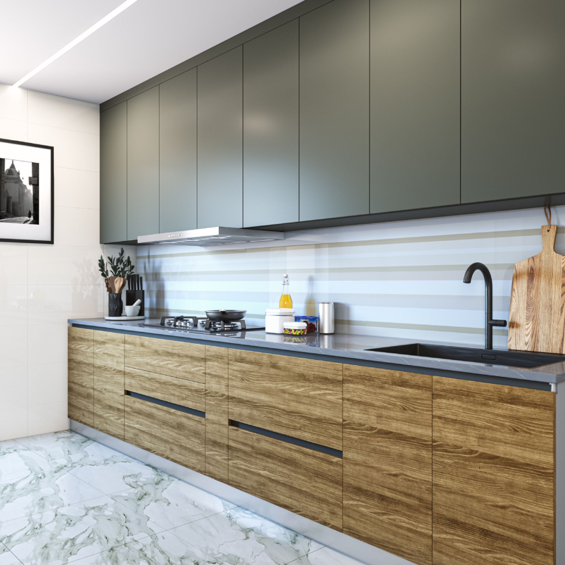 Modern Open Kitchen Design with Quartz Countertops, Spacious Cabinets ...