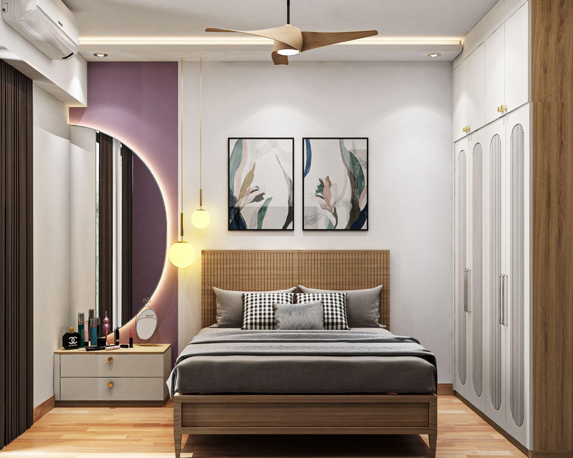 Elegant Contemporary Master Bedroom Design with Purple-White Walls and ...