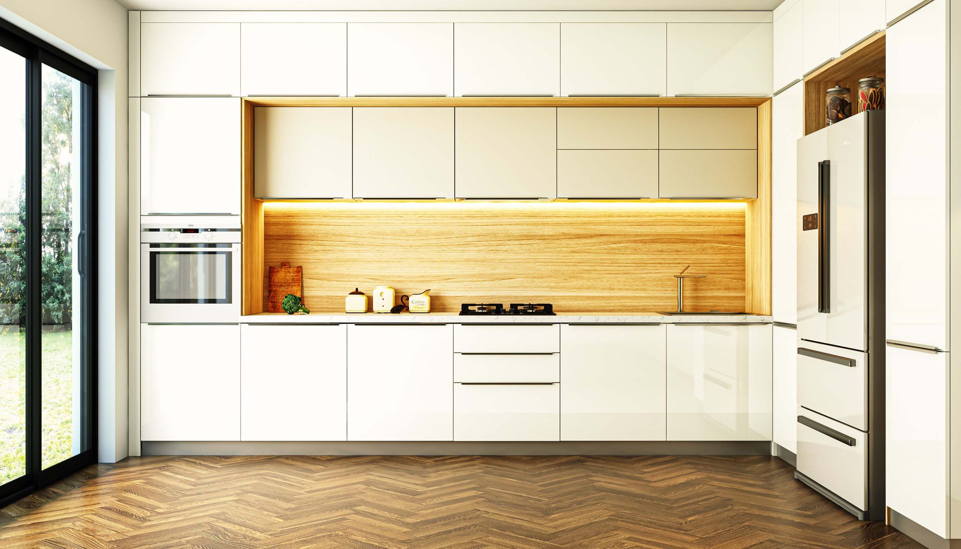 Medium Family Mid-Century Modern L-Shaped Kitchen Design With Quartz ...