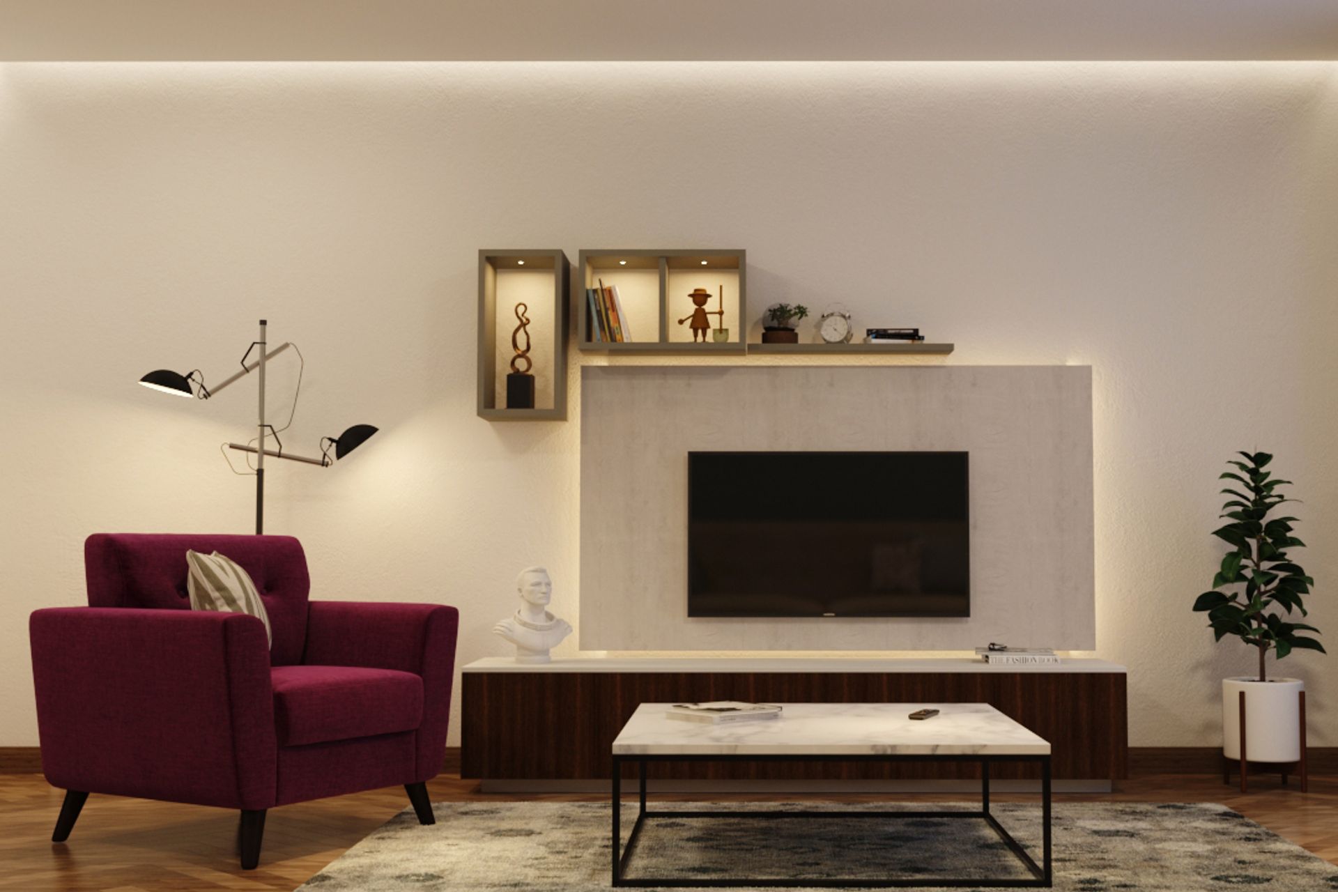Contemporary Media Console: TV Unit Design With Storage Units | Livspace
