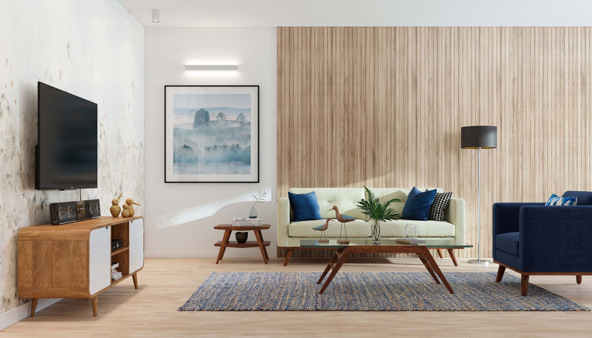 Vertical Wooden Panelling In Light Brown For Living Room Wall Design ...