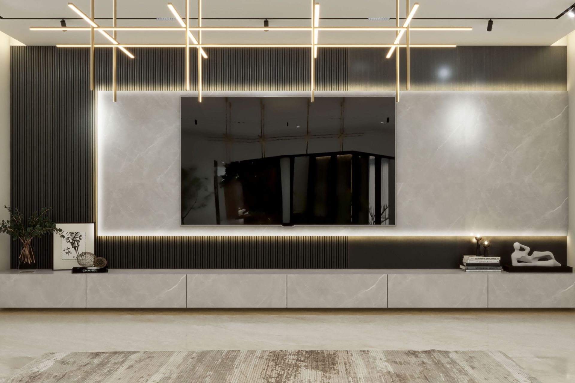 Contemporary TV Unit Design with Textured Laminate and Wall Mounted ...