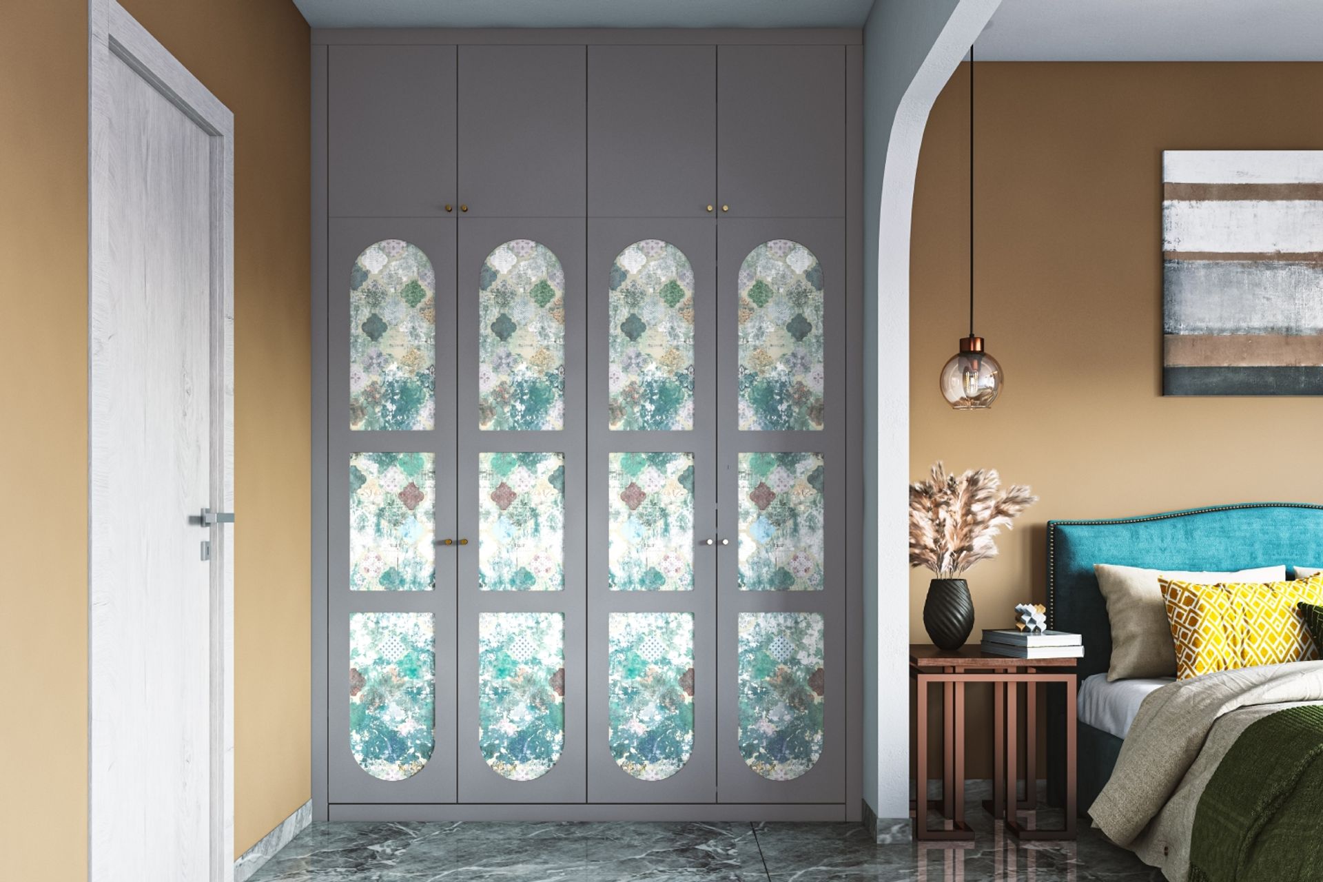 "Dove Grey and Mosaico Contemporary 4 Door Swing Wardrobe Design ...