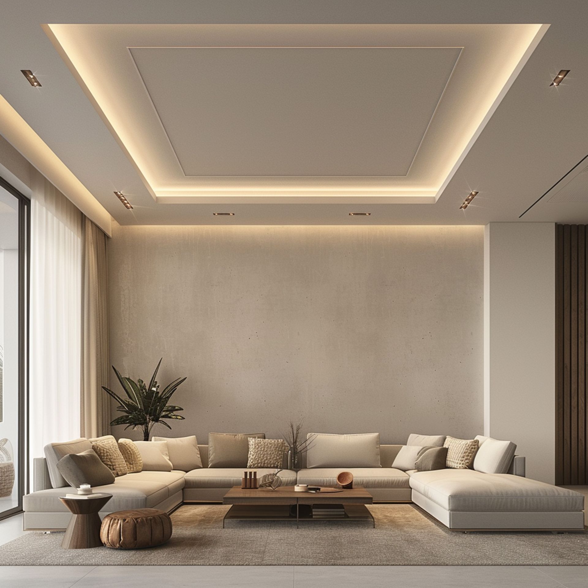 Gypsum Modern False Ceiling Design with Double Layer Rectangular Layout ...