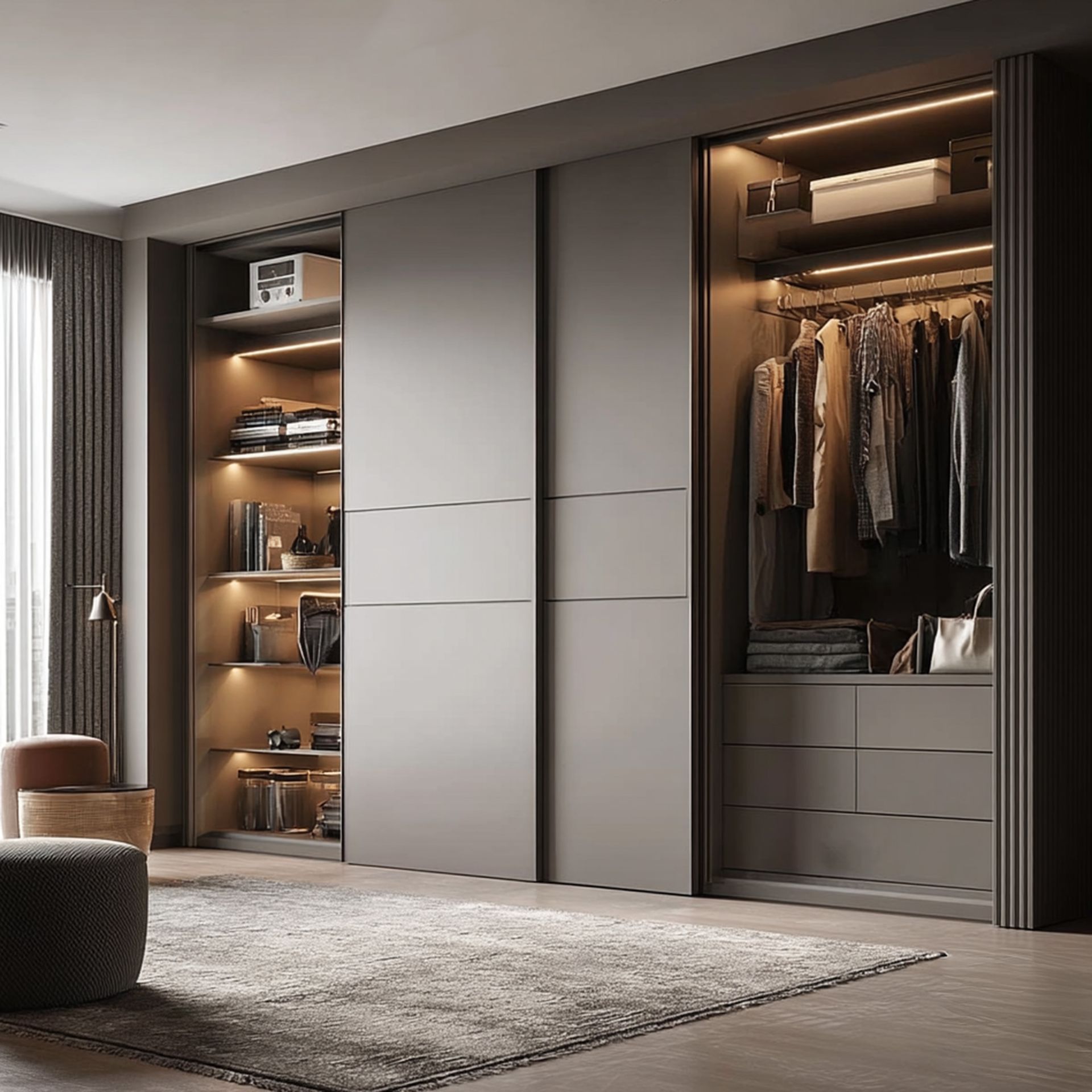 3-Door Taupe Contemporary Sliding Wardrobe Design with Matte Finish ...