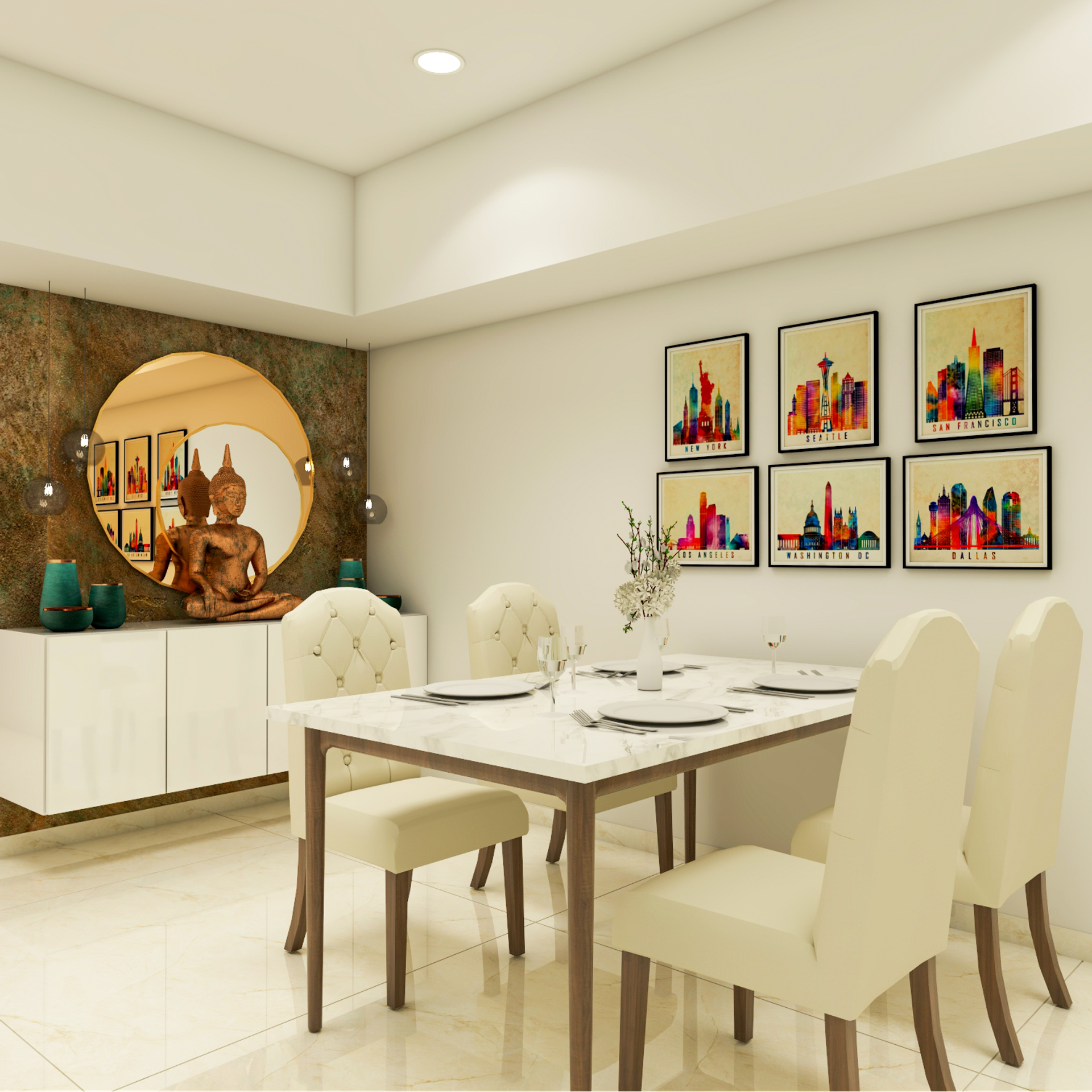Compact White Colour Dining Room Design - Livspace