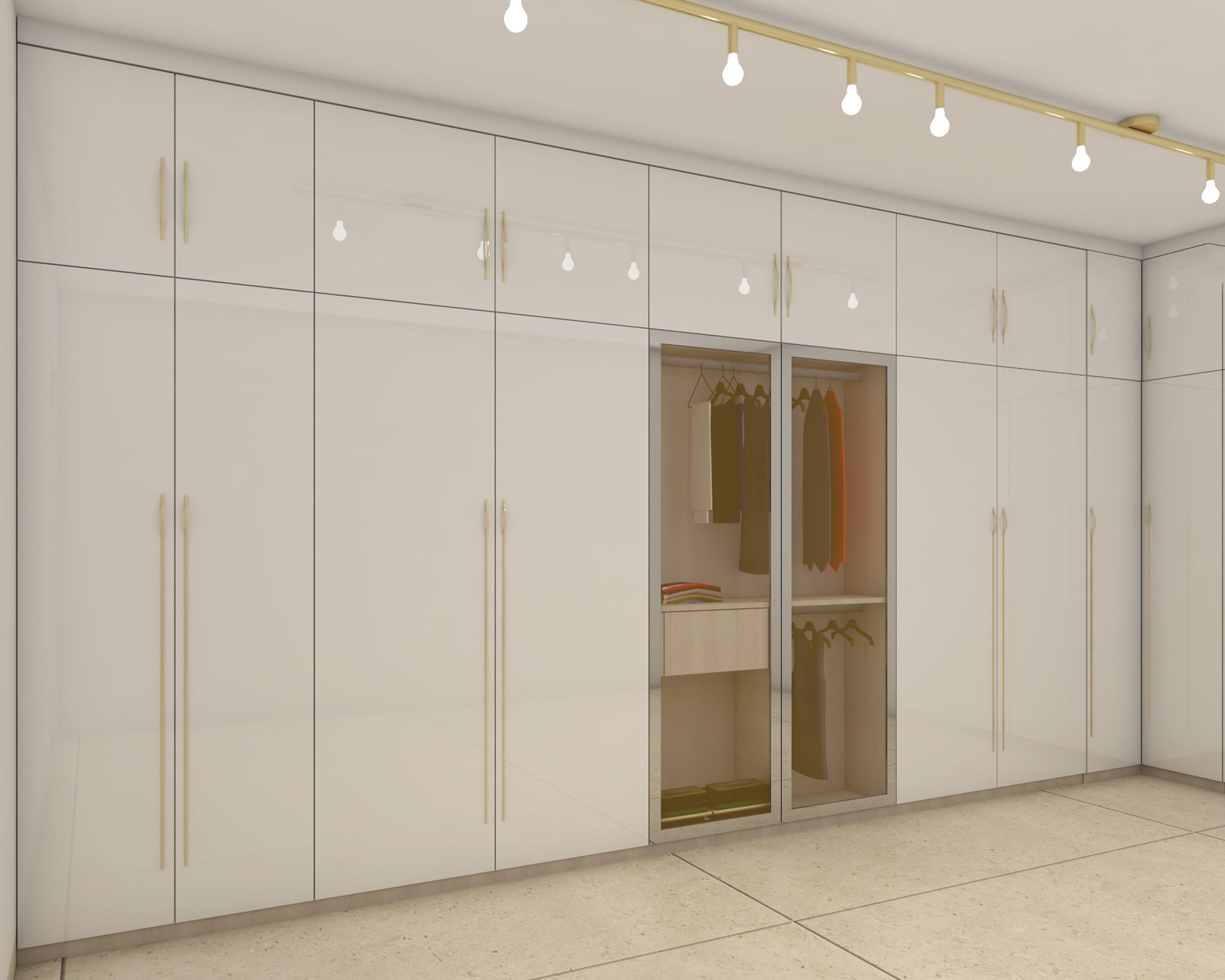 Contemporary Spacious Wardrobe with Fairy Lights | Livspace