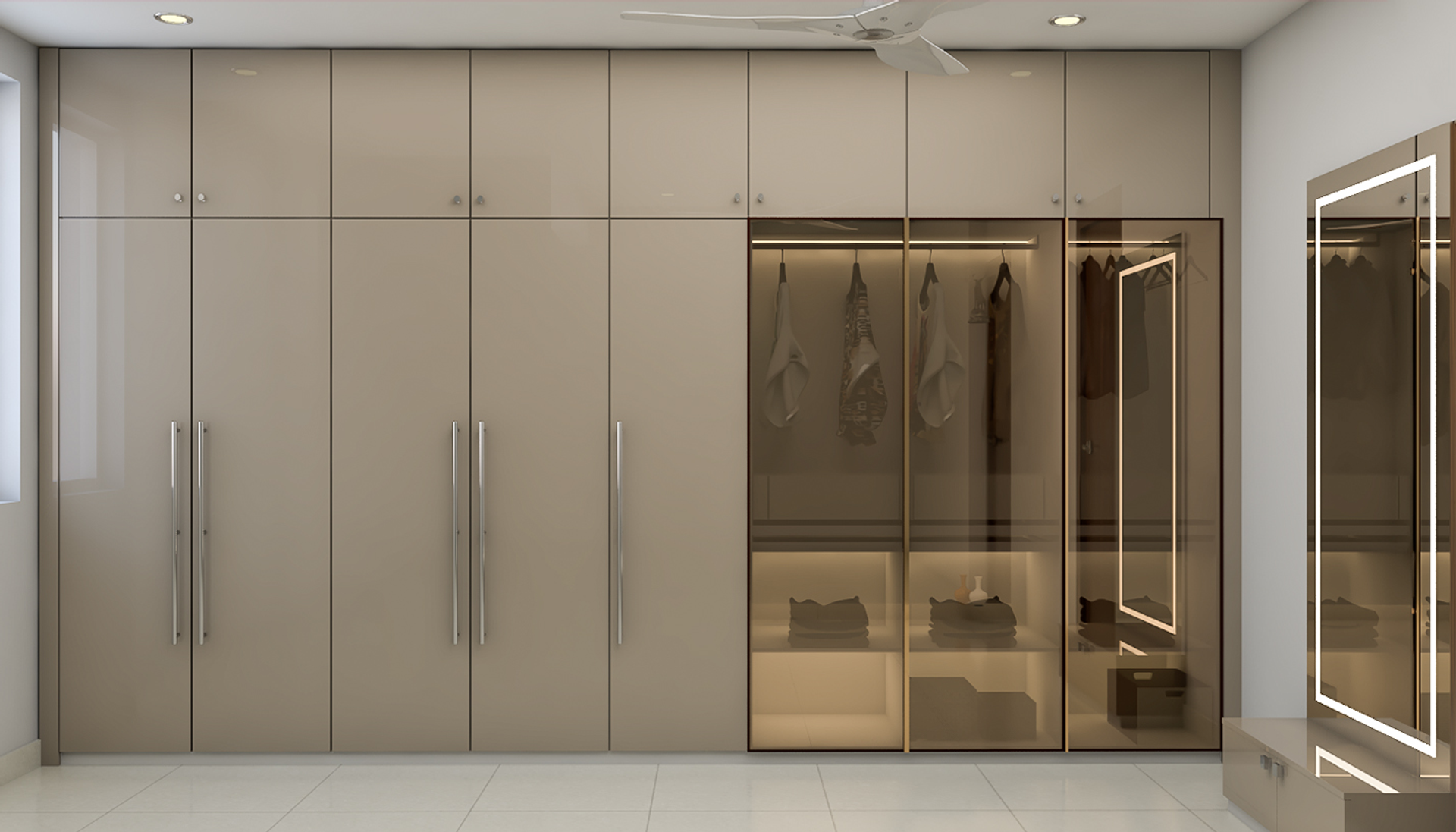 Premium Wardrobe with Soft Colours and Glass Wardrobe | Livspace
