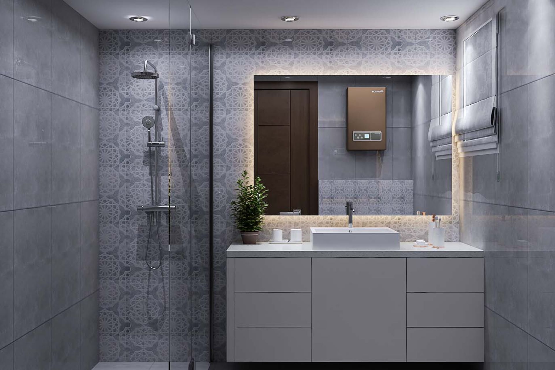 Spacious Bathroom Design With Large Vanity Mirror | Livspace