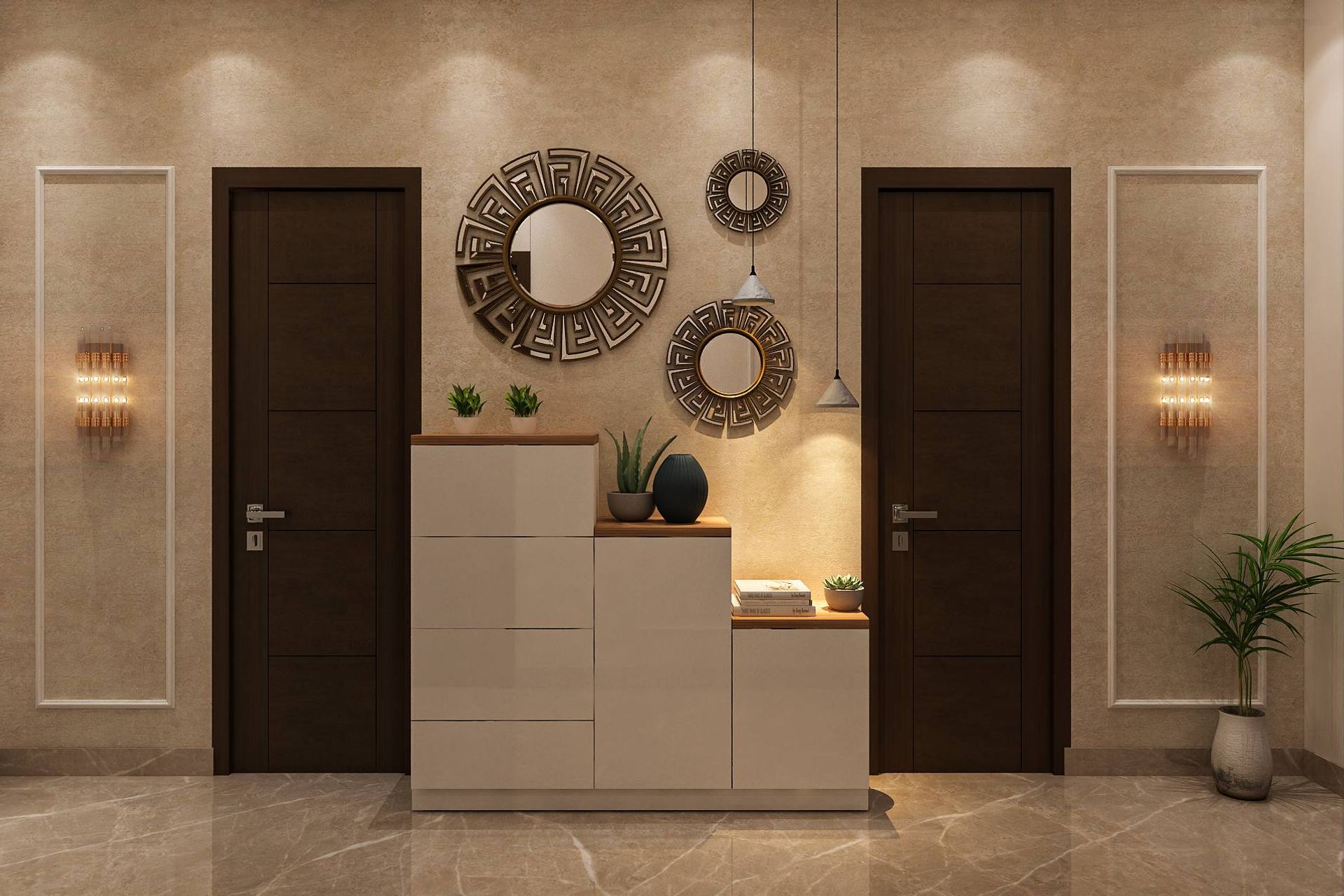 Contemporary Foyer Design With 3-Step Storage | Livspace