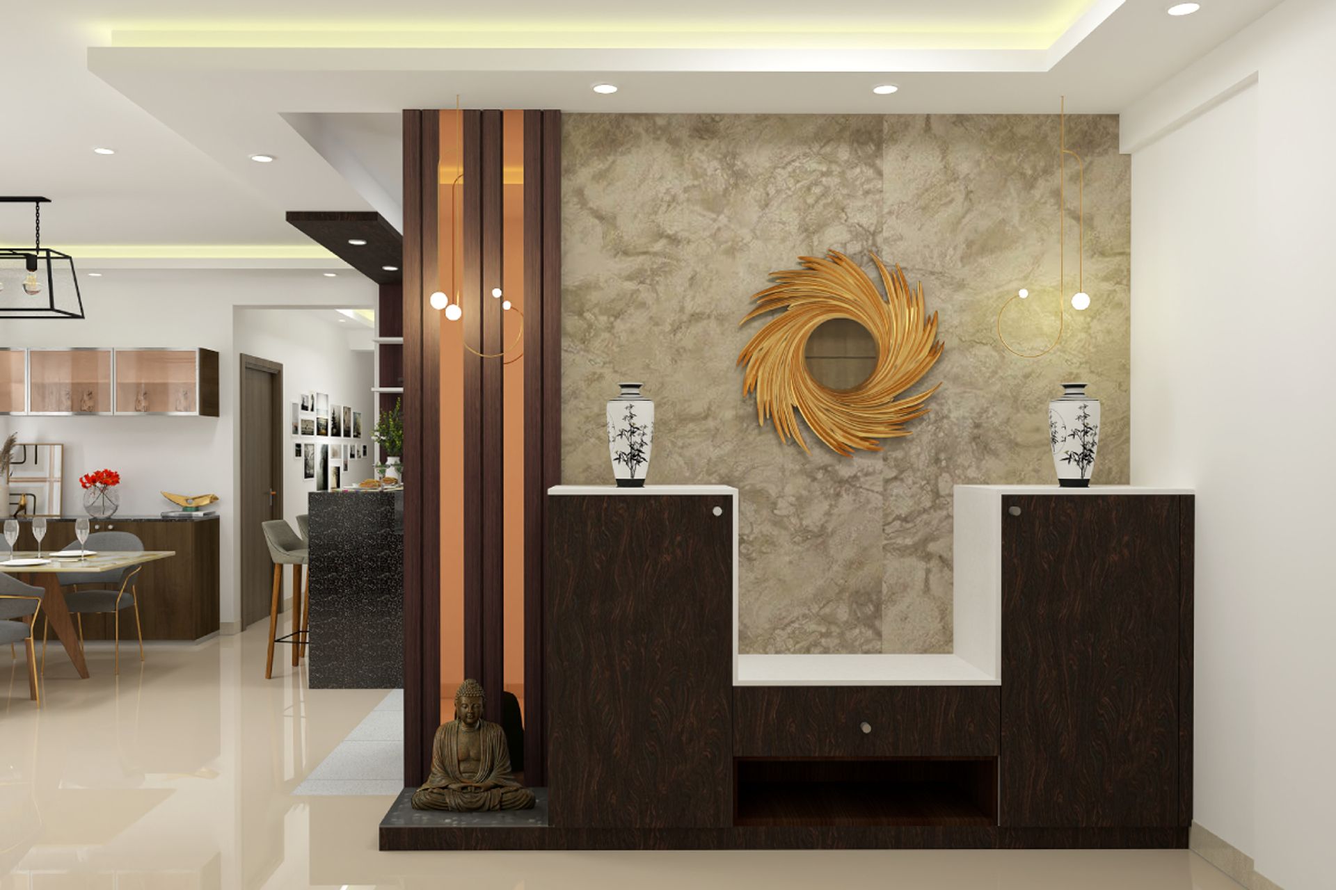 Modern Foyer Designed With Fluted Panels | Livspace