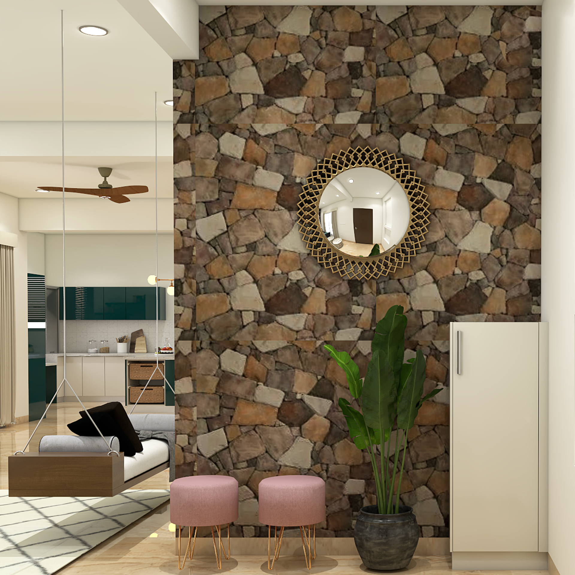 Compact Sized Contemporary Style Convenient Foyer Design | Livspace