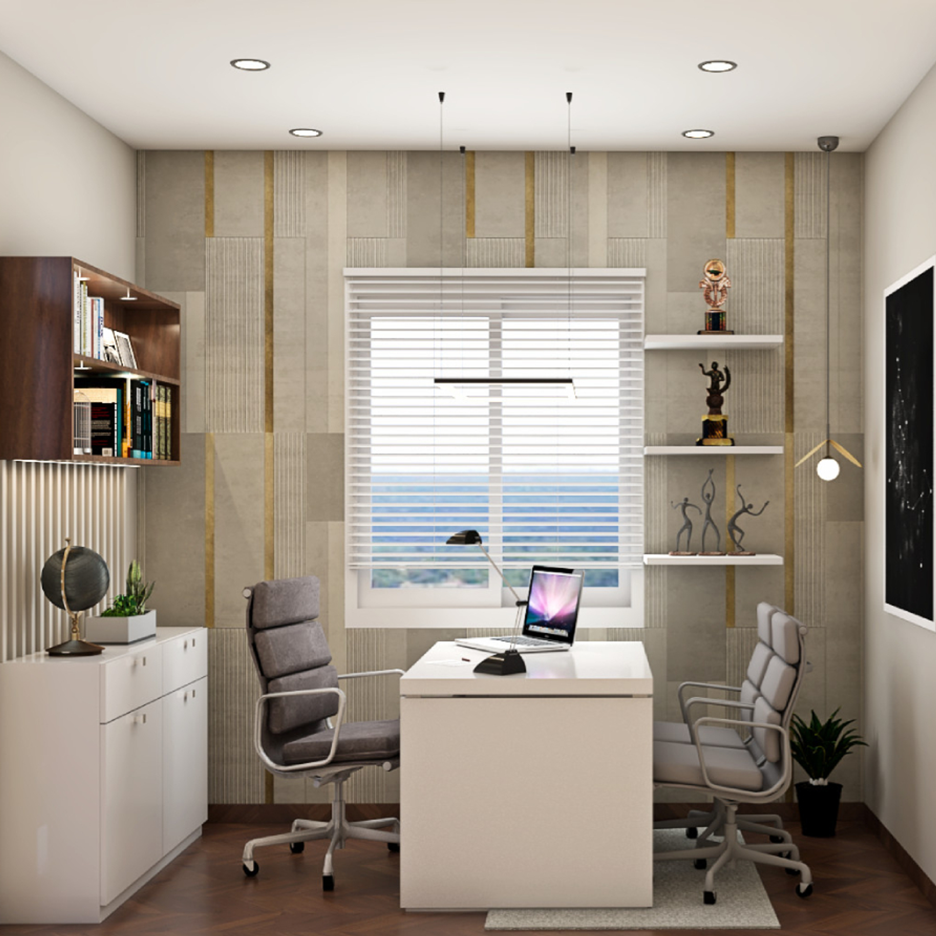 Modern Spacious Home Office Design With Dark Flooring | Livspace