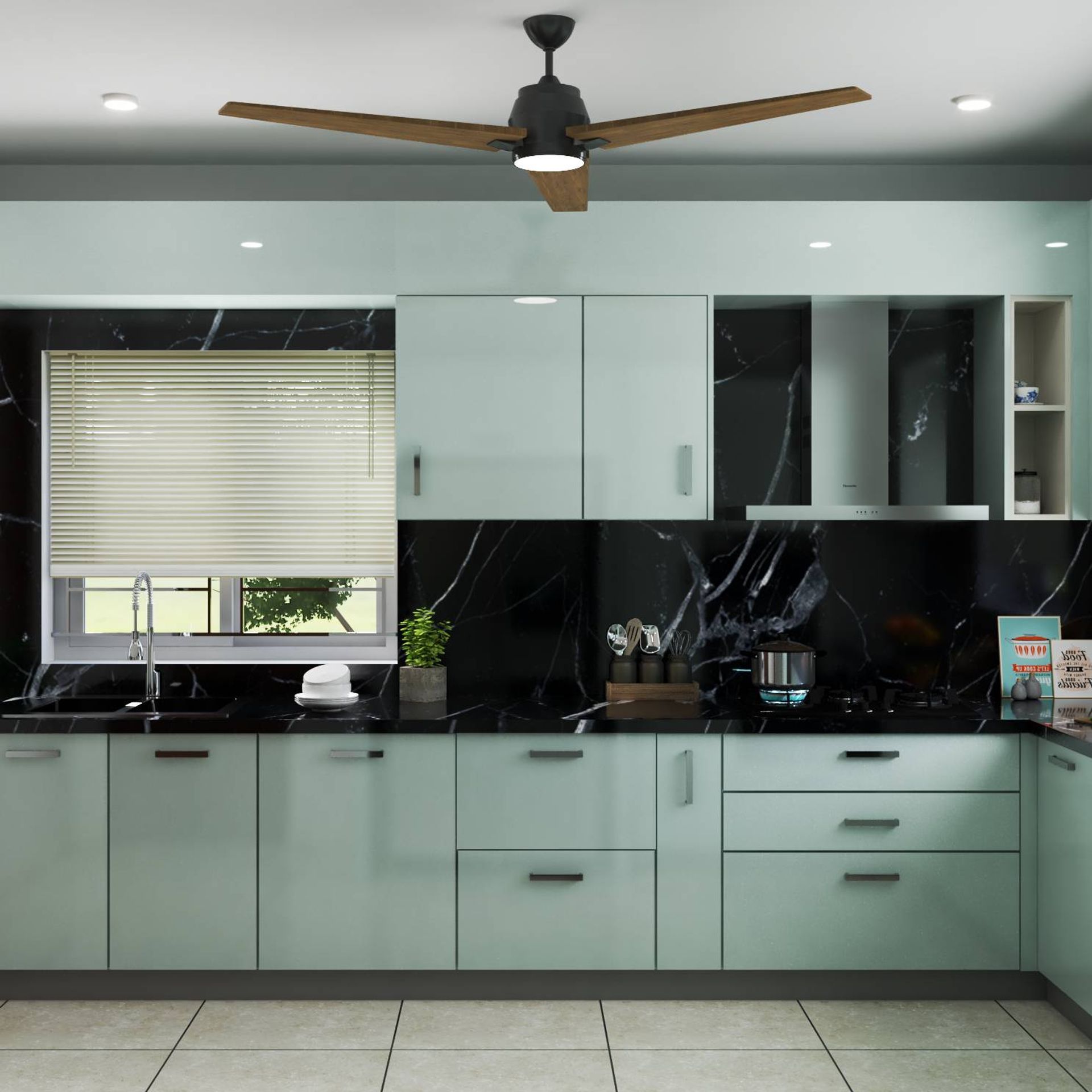 Modern Kitchen Design With Black Countertop | Livspace