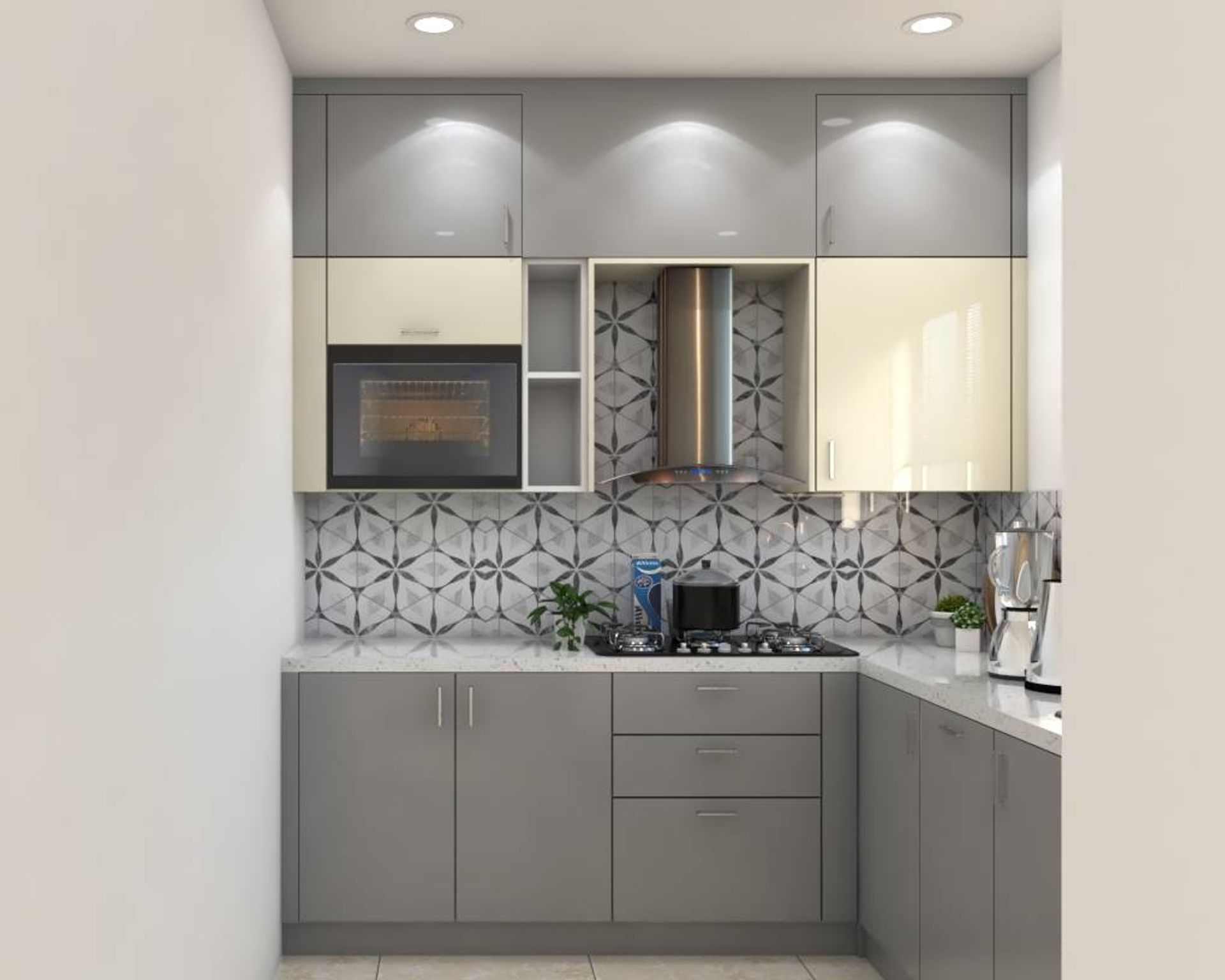 Modern Compact L-Shaped Kitchen Cabinet Design With Ambient Lighting ...